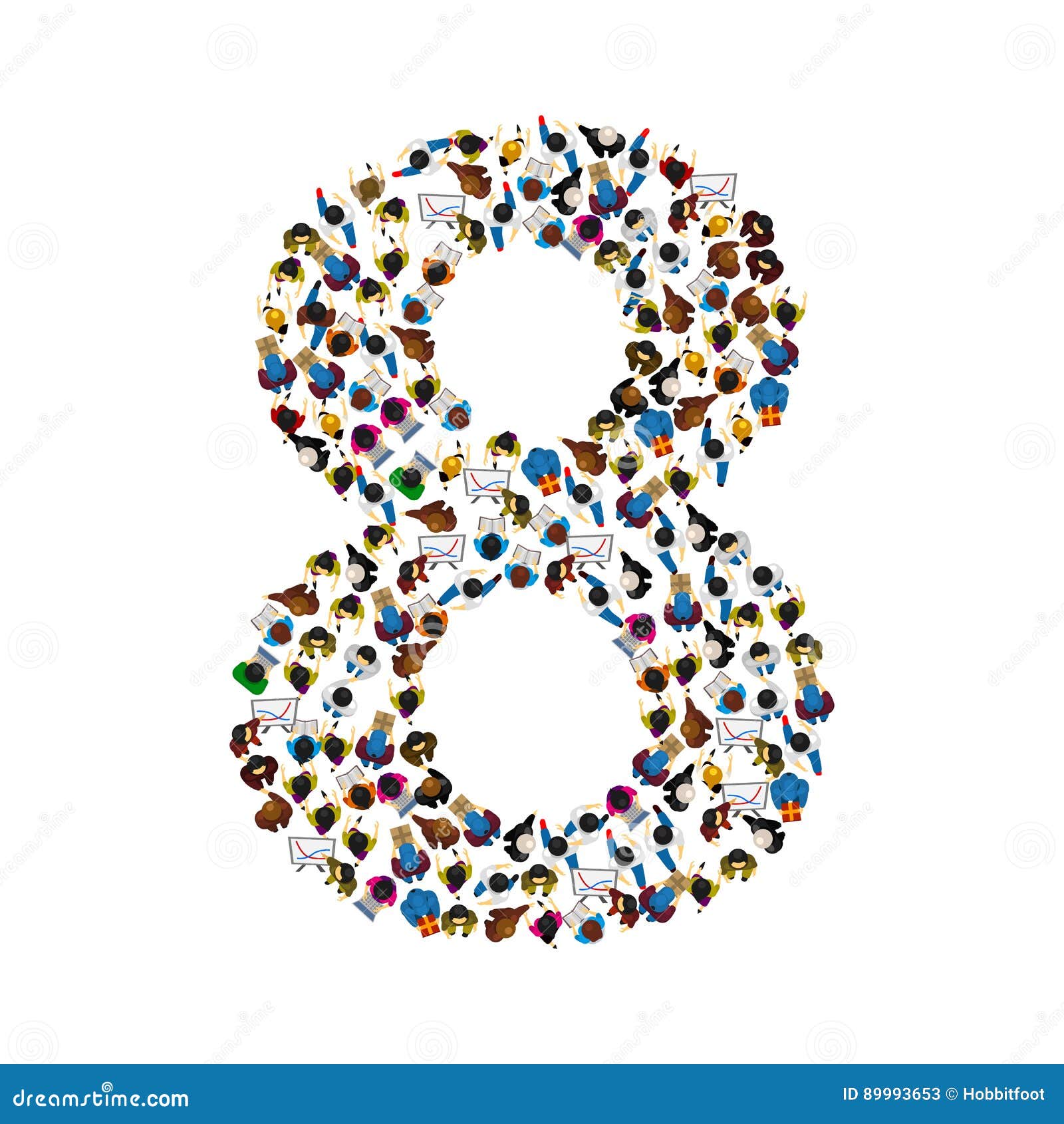 Large Group of People in Number 8 Eight Form. People Font. Vector ...