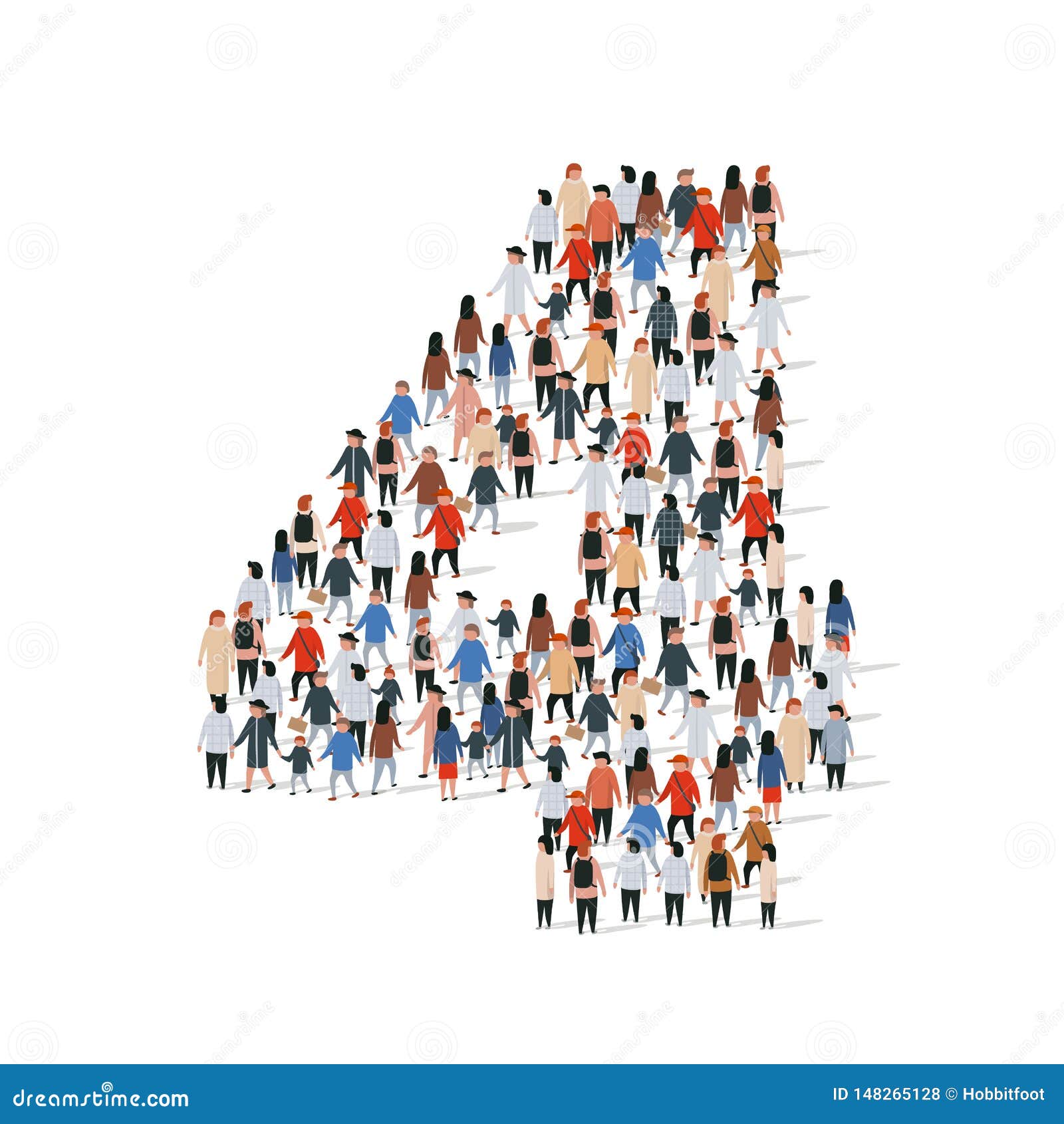 Large Group of People in Number 4 Four Form Stock Vector - Illustration ...