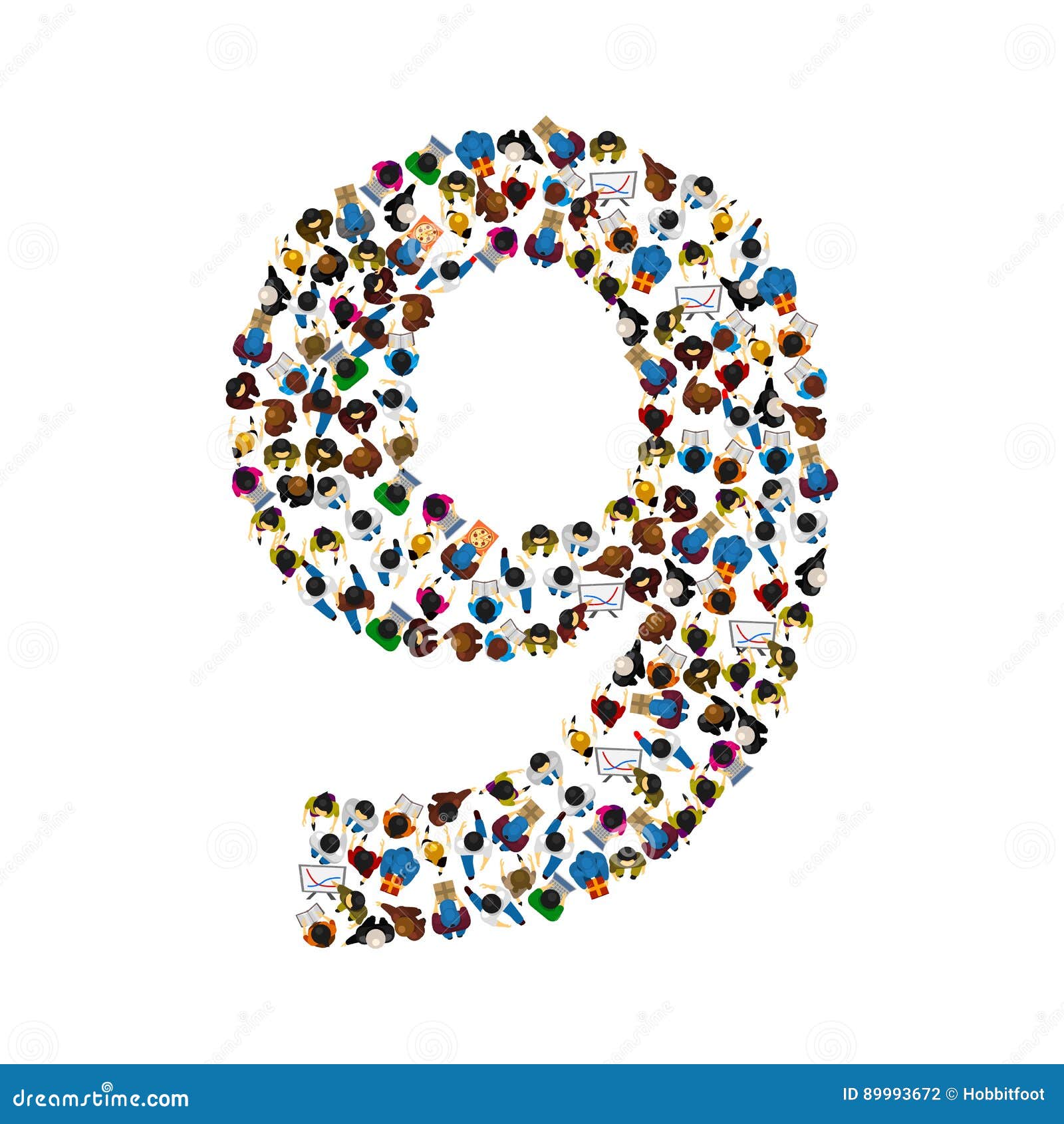 Large Group of People in Number 9 Nine Form. People Font. Vector ...