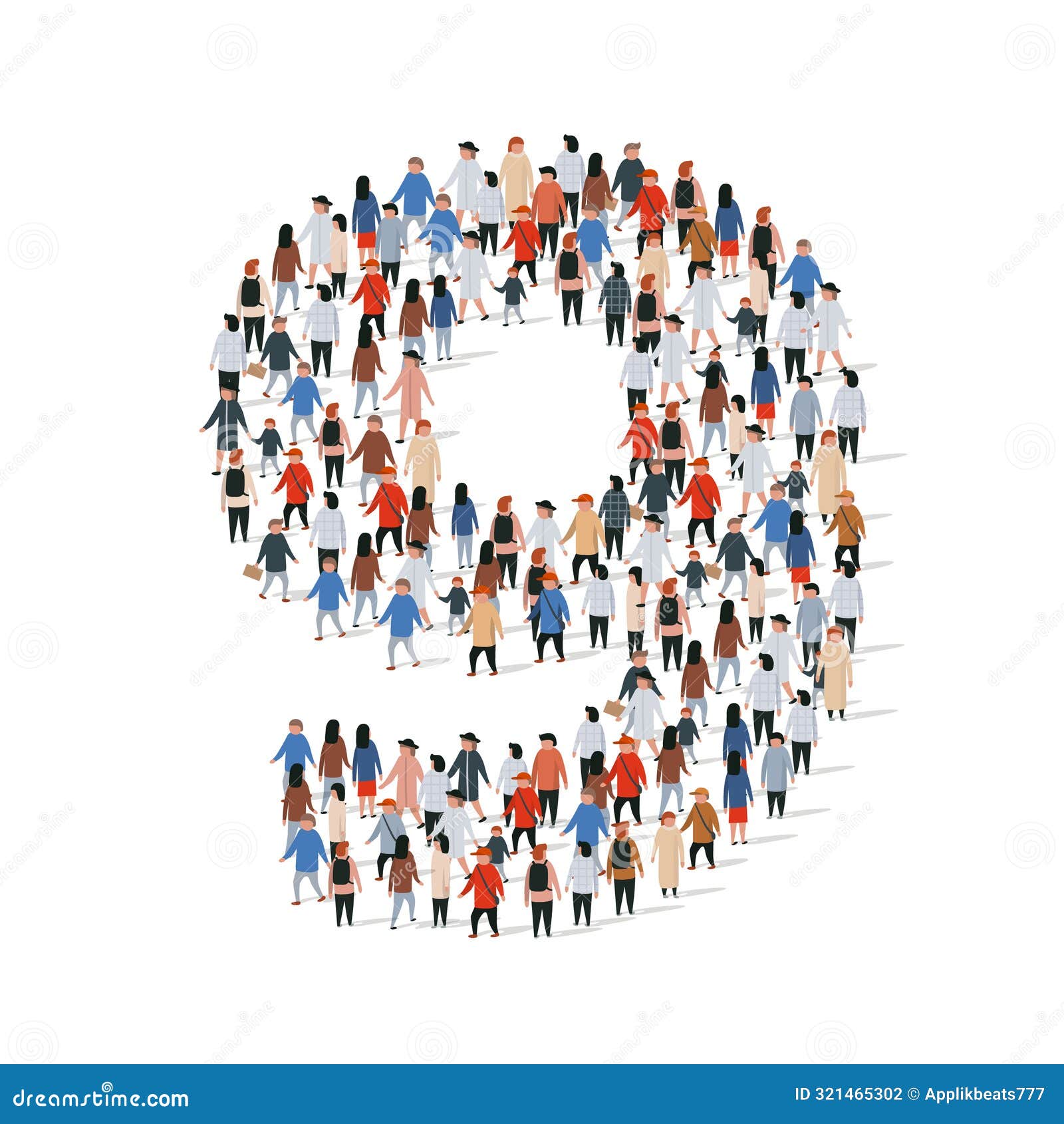 Large Group of People in Number 9 Nine Form Stock Vector - Illustration ...