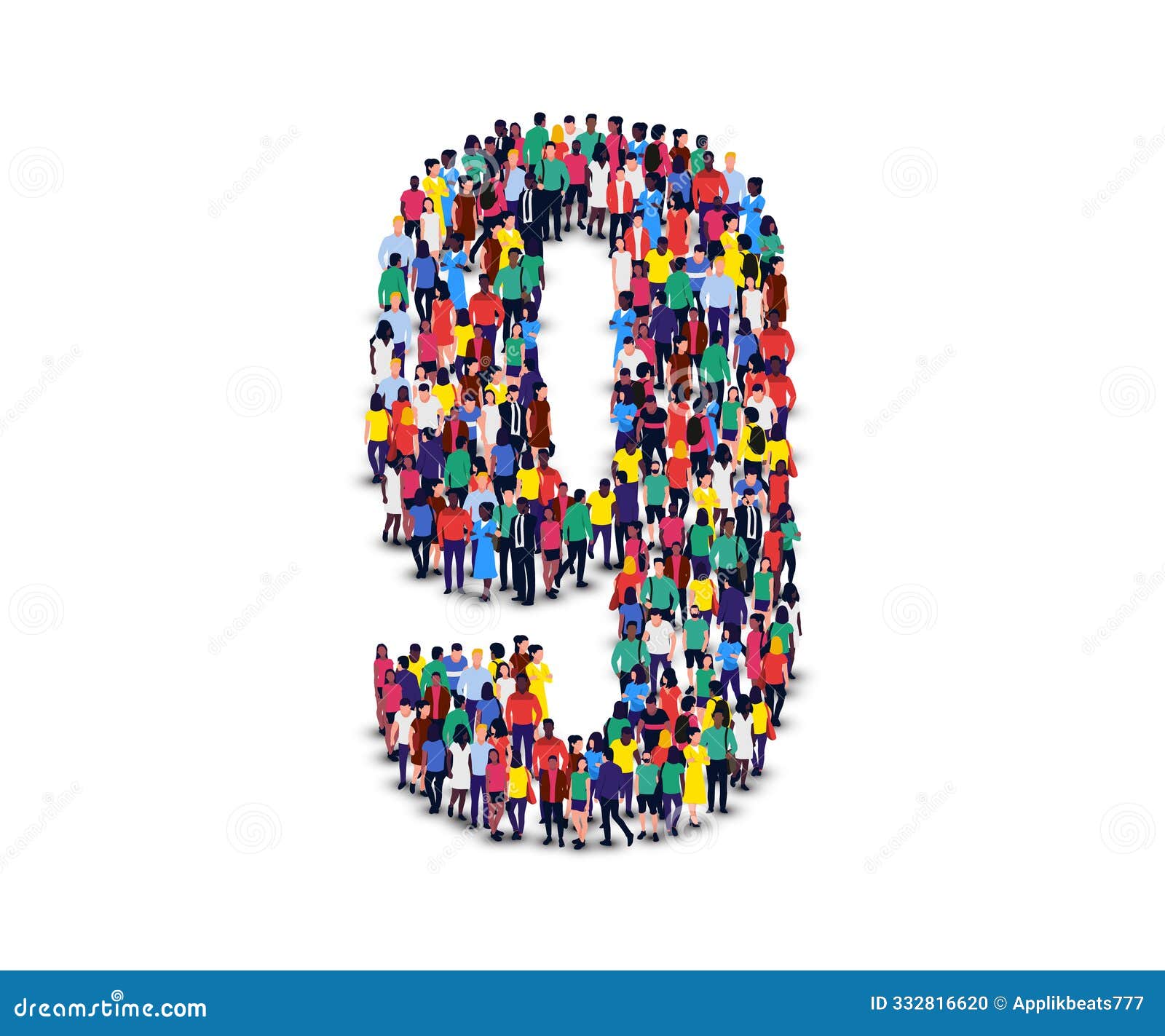 Large Group of People in Number 9 Nine Form Stock Vector - Illustration ...
