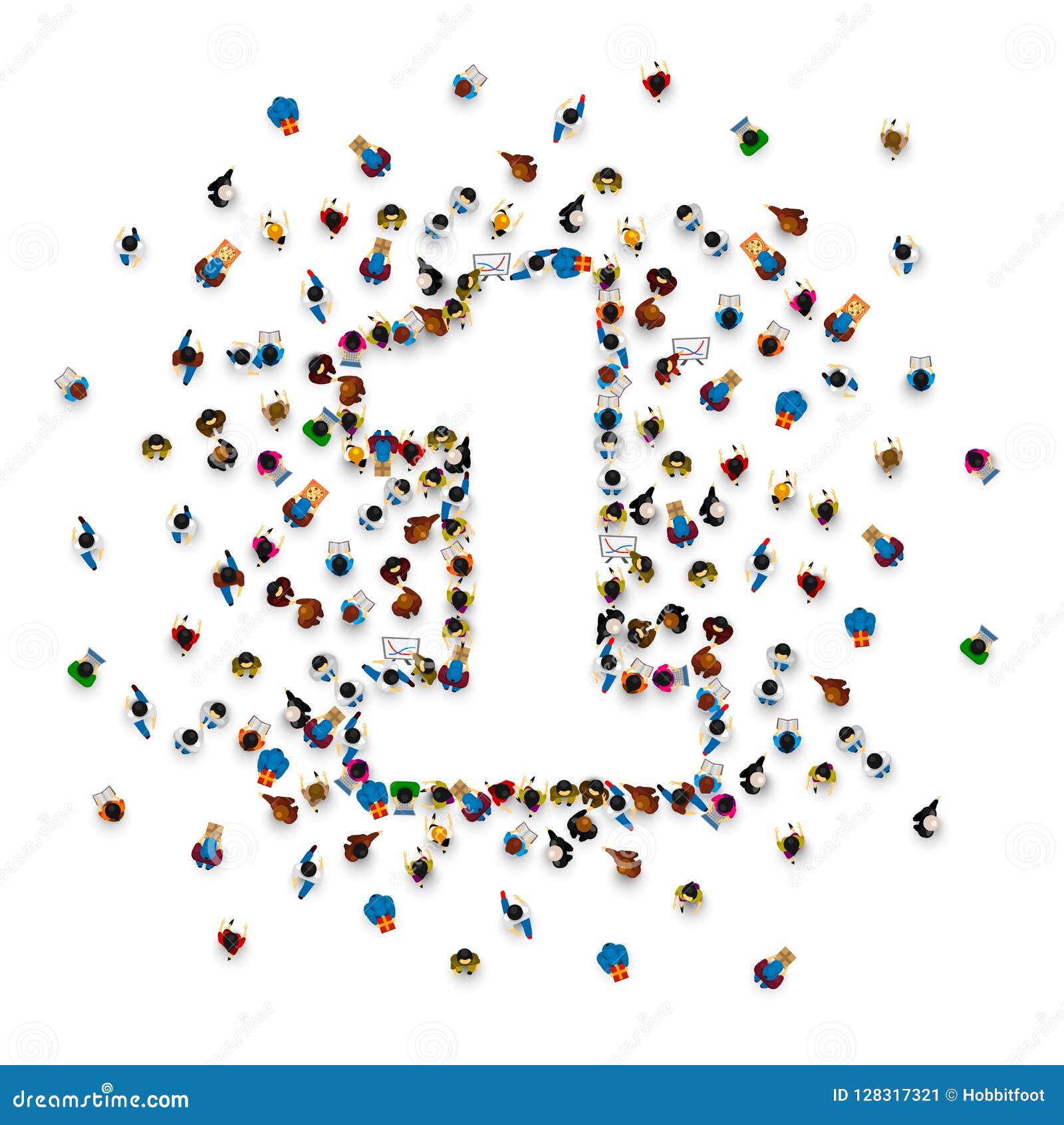 Large Group of People in Number 1 One Form. Stock Vector - Illustration ...