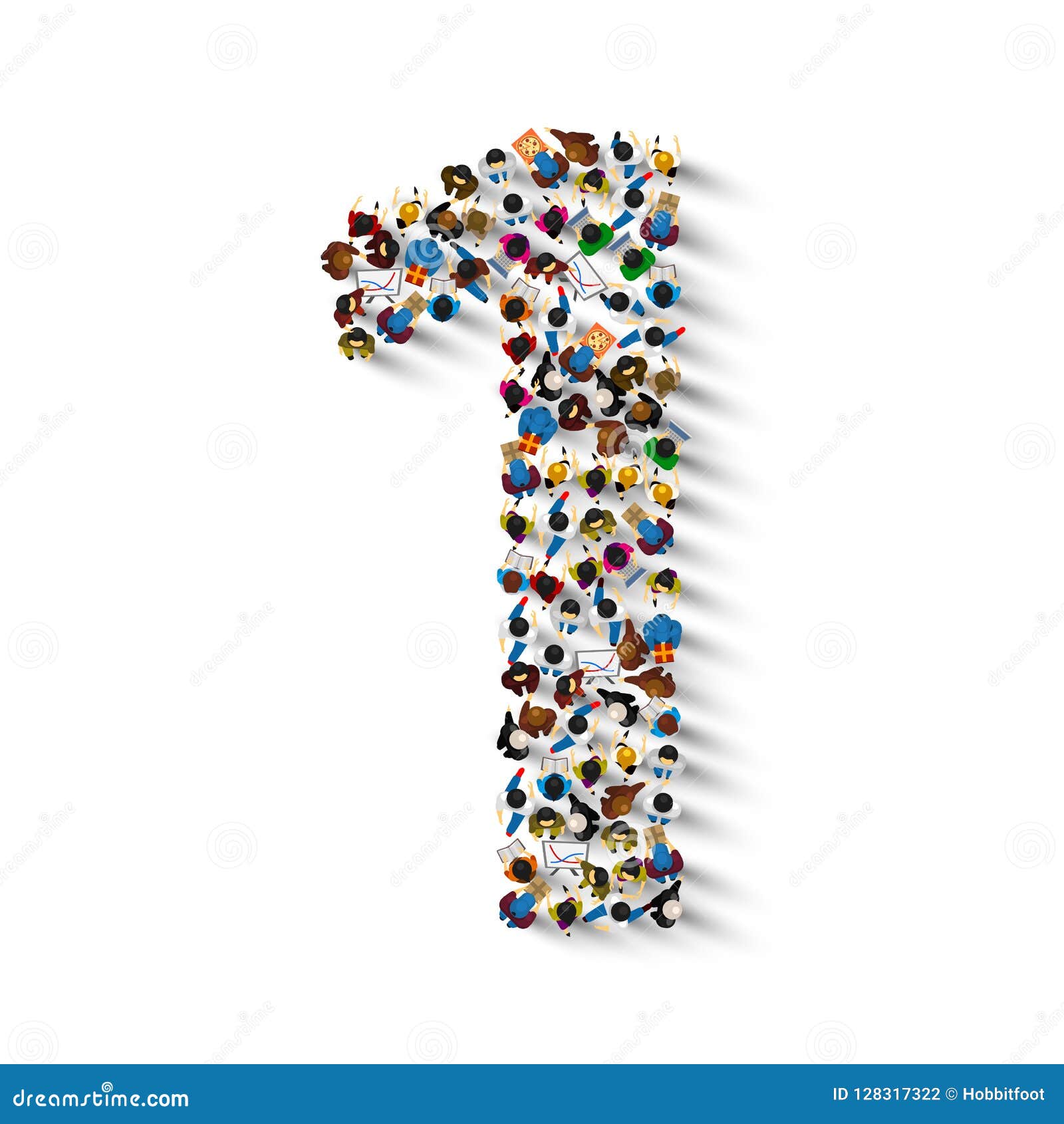 Large Group of People in Number 1 One Form. Stock Vector - Illustration ...