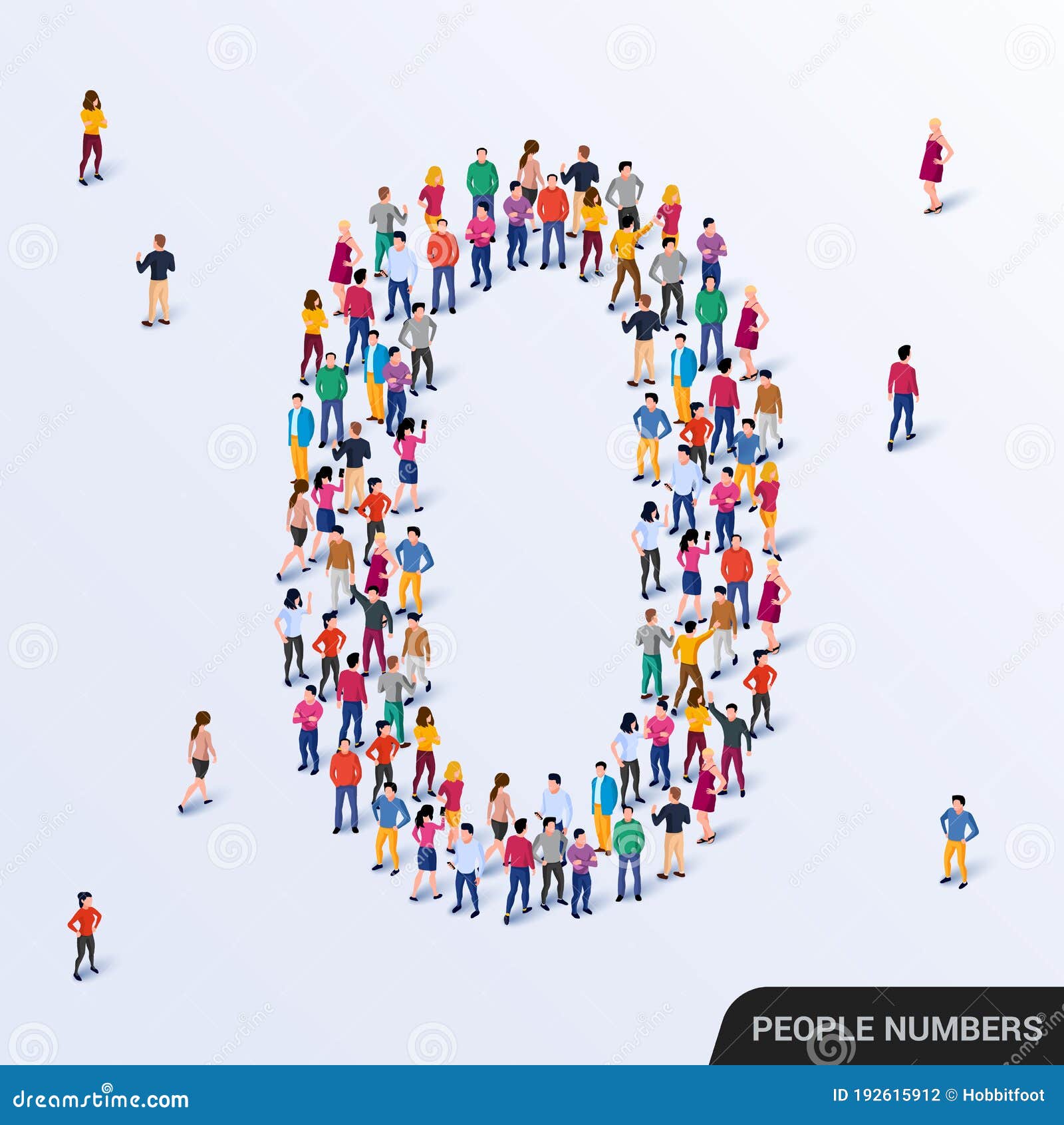 Large Group of People in Number 0 Zero Form Stock Vector - Illustration ...