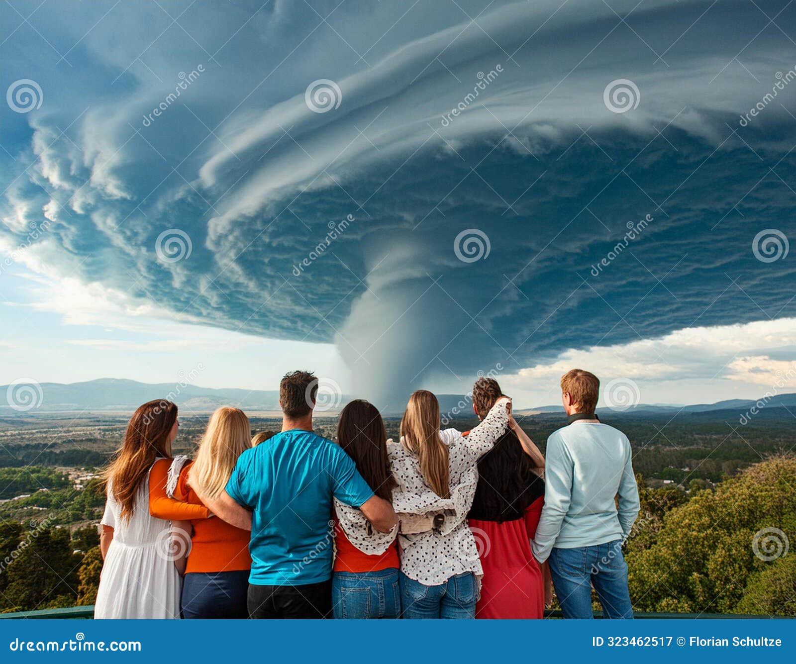 Large Group of People Observing a Strong Storm with Large Tornado Stock ...