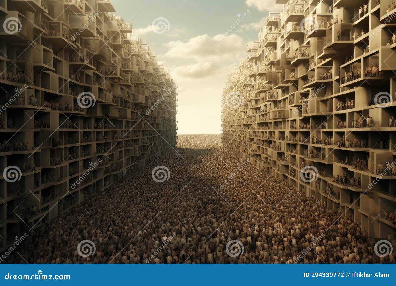 A Large Group of People in a Row. 3D Rendering, Large Crowd Symbolizing ...