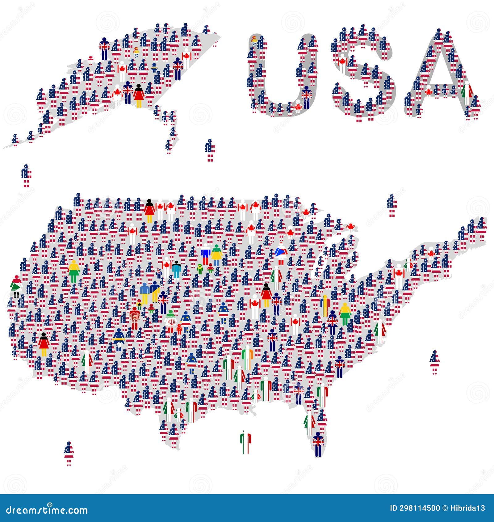 A Large Group of People in the Shape of the Map of USA. Stock ...