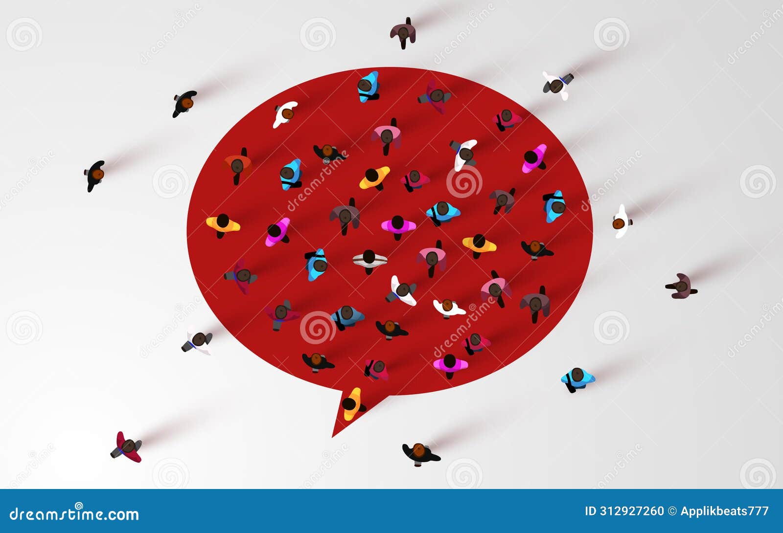 Large Group of People Standing Around Chat Bubble Symbol. Top View ...