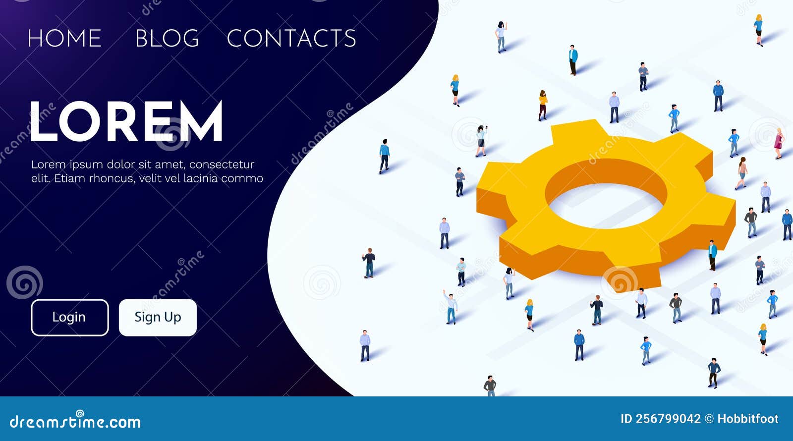 Large Group of People Standing Around Gear Symbol. Stock Vector ...