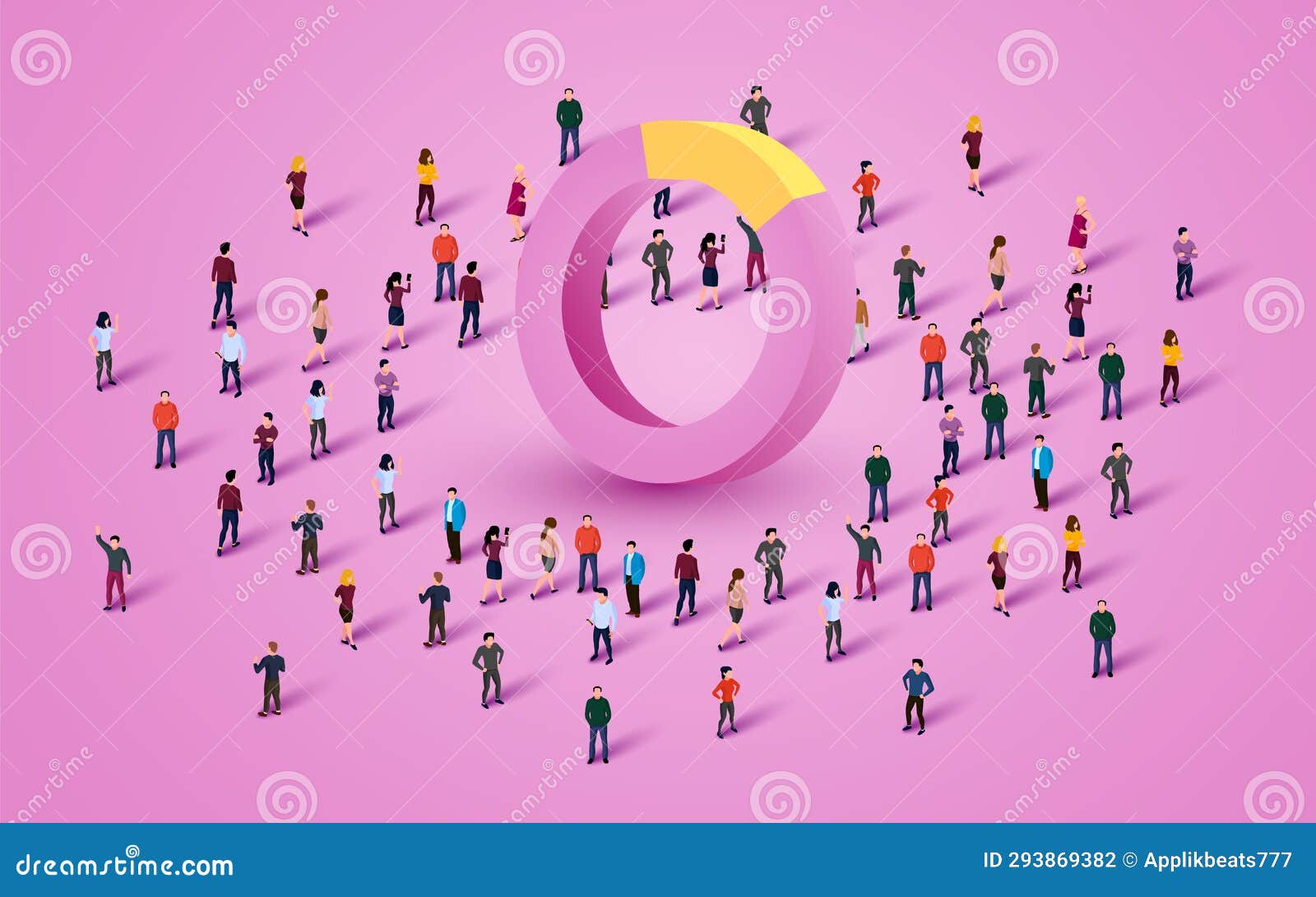 Large Group of People Standing Around Pie Chart. People Crowd Stock ...