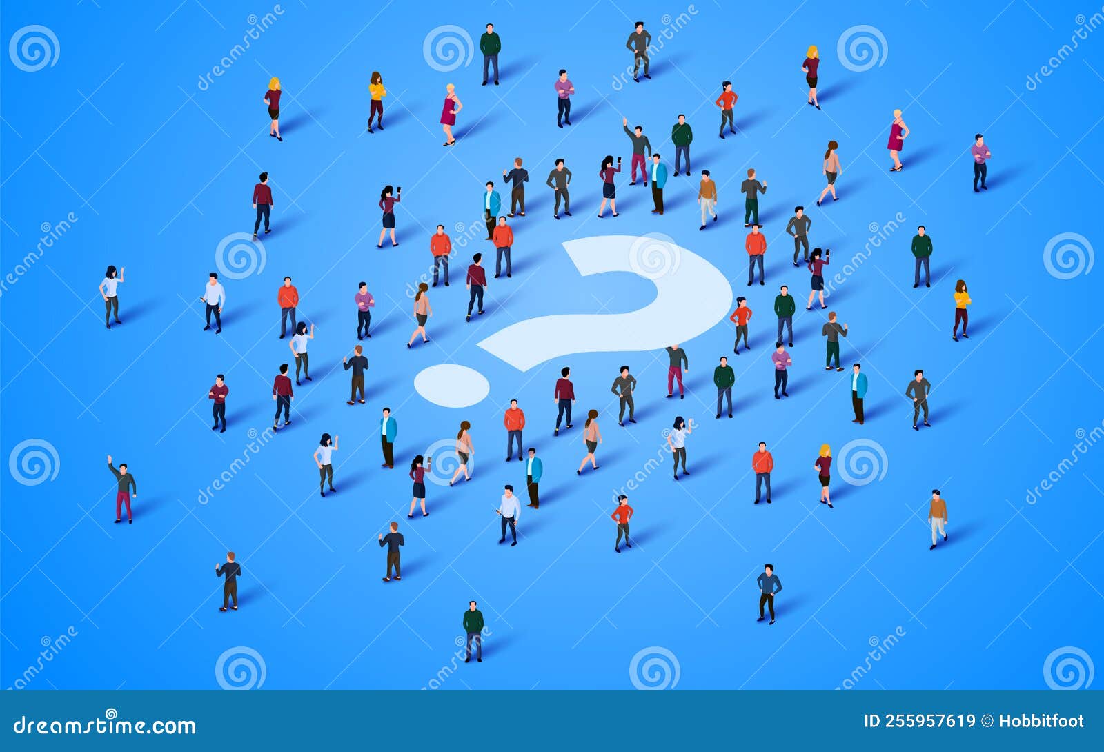 Large Group of People Standing Around Question Mark Sign. People Crowd ... Large Group of People Standing Around Question Mark Sign. People Crowd ...