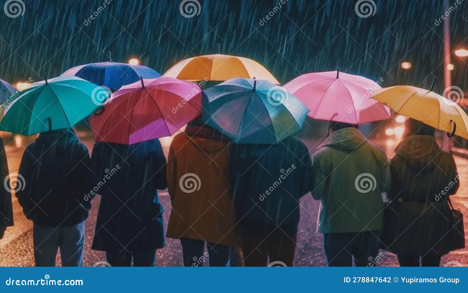 A Large Group of People Walking Outdoors in the Rain Generated by AI ...