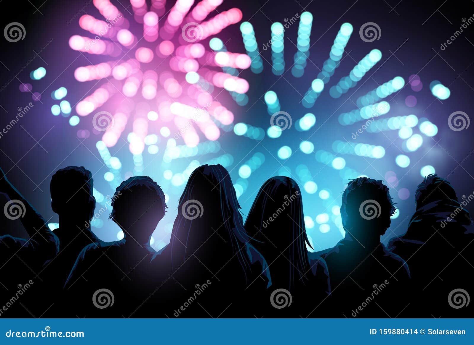 Large Group of People Watching a Firework Display Stock Vector ...