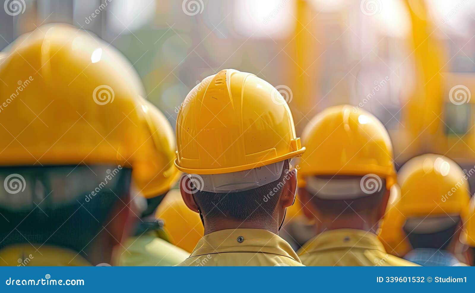 A Large Group of People Wearing Construction Helmets, Viewed from the ...
