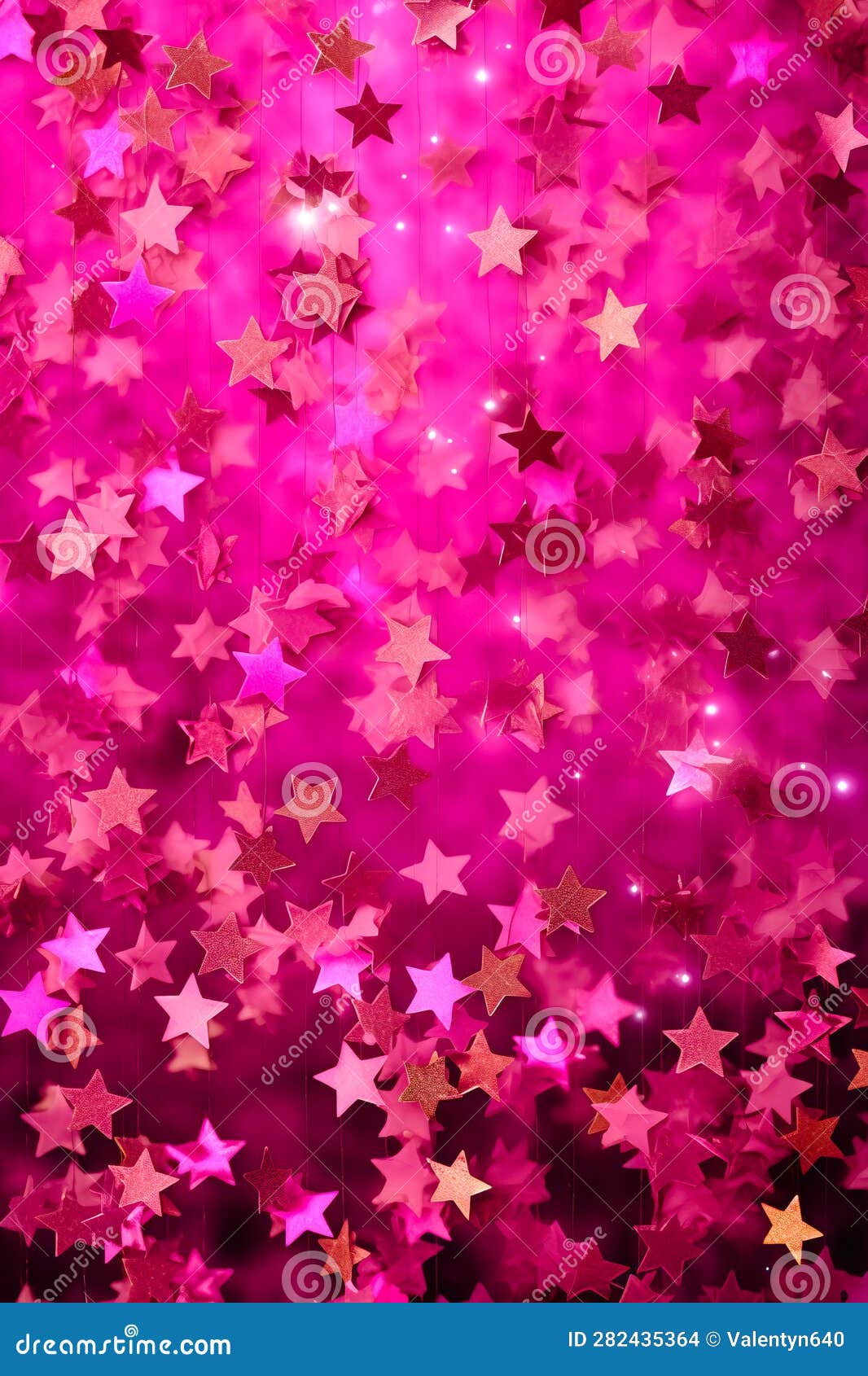 Large Group of Pink Stars Hanging from the Ceiling of Room with Lights ...