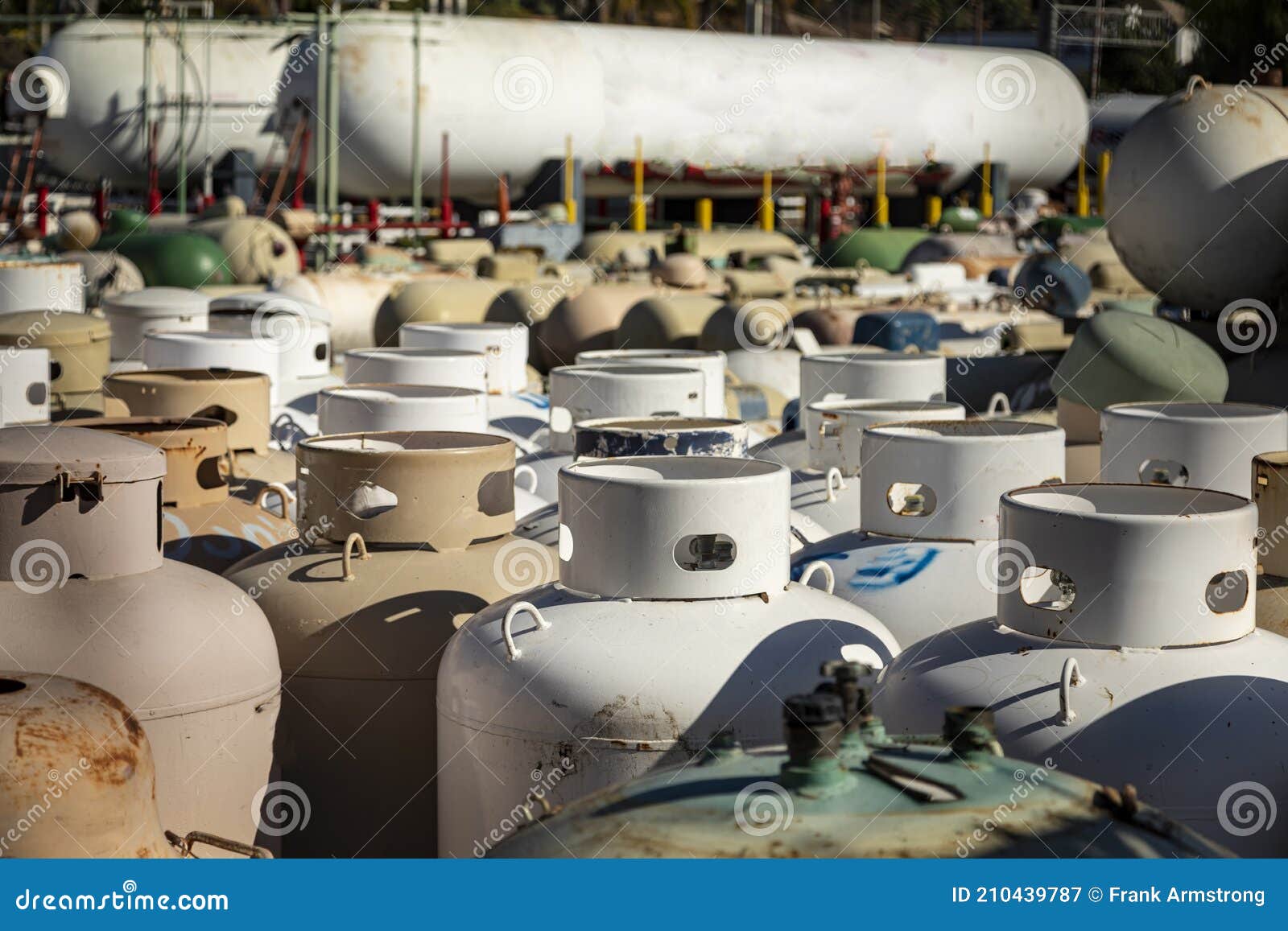 Close Up of a Large Group of Propane Tanks in an Industrial Yard Stock ...