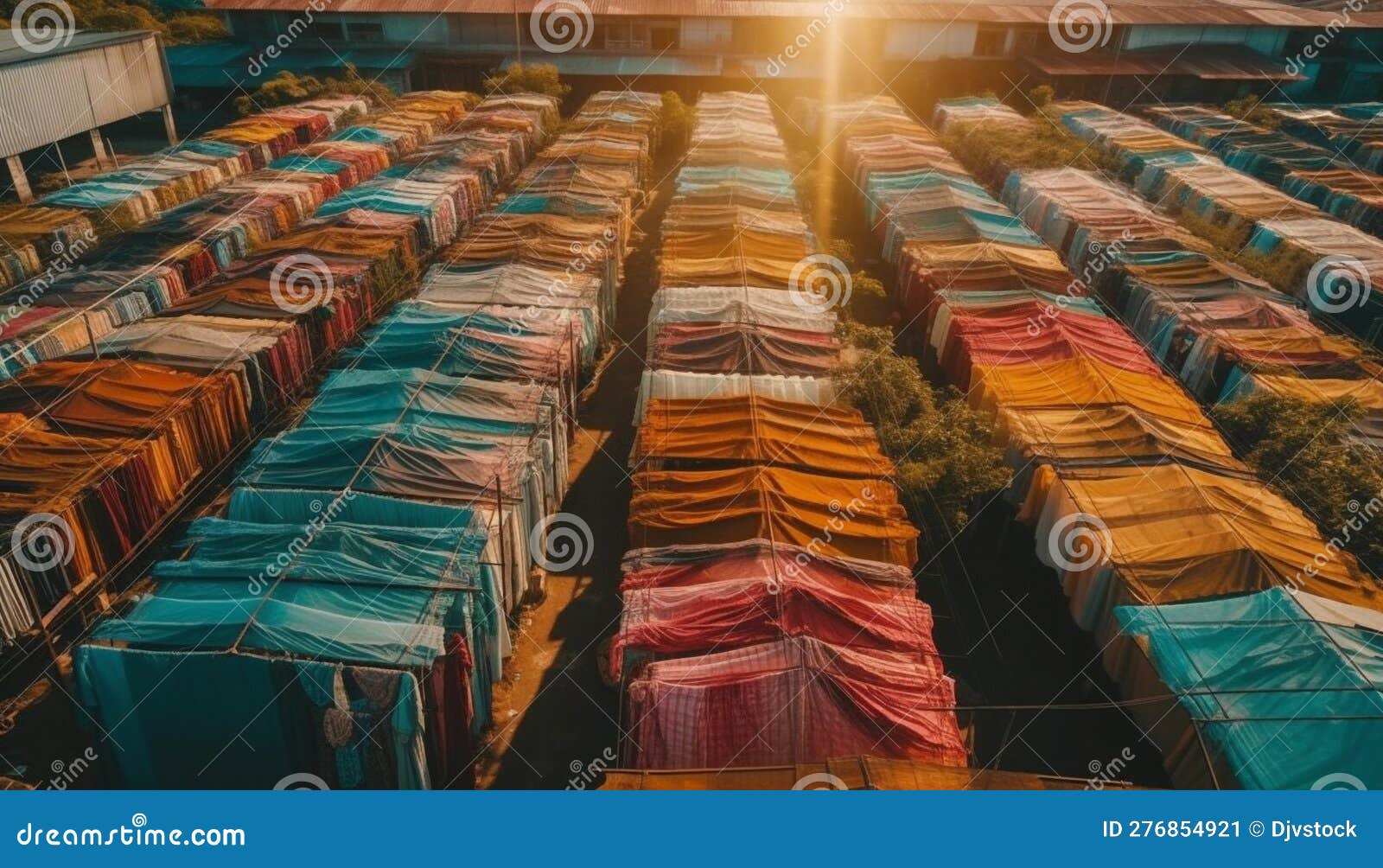 Large Group Selling Textiles in Crowded Street Market Generated by AI ...