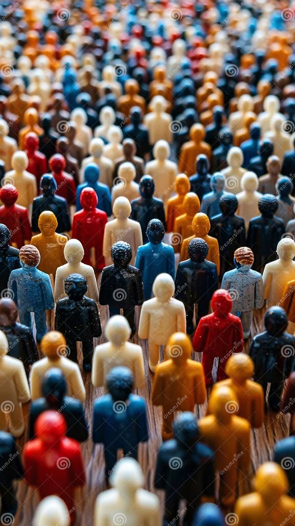 A Large Group of Small Plastic People Standing in a Line, AI Stock ...