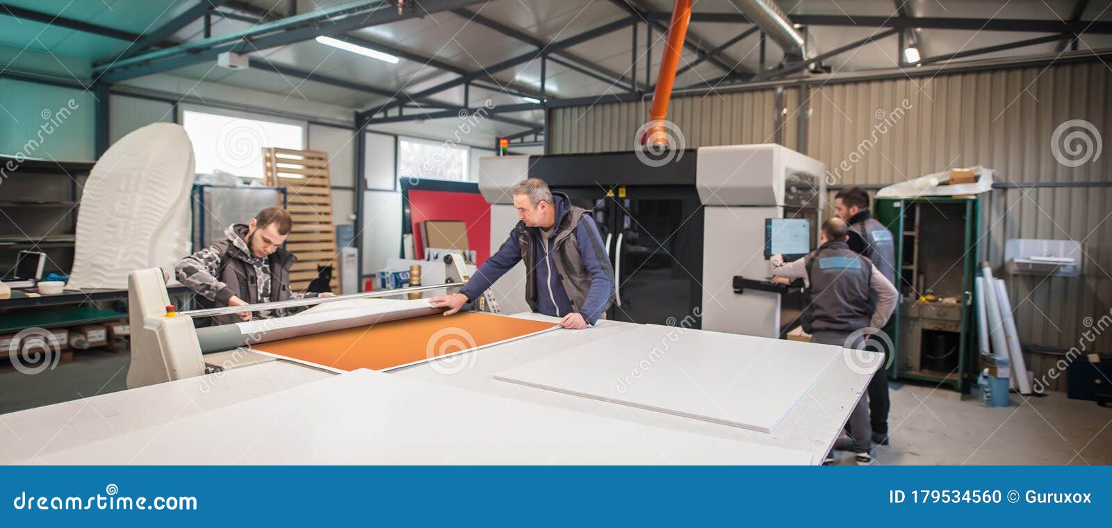 Large Group of Technicians Works in Printing Printshop Press Hall Stock ...