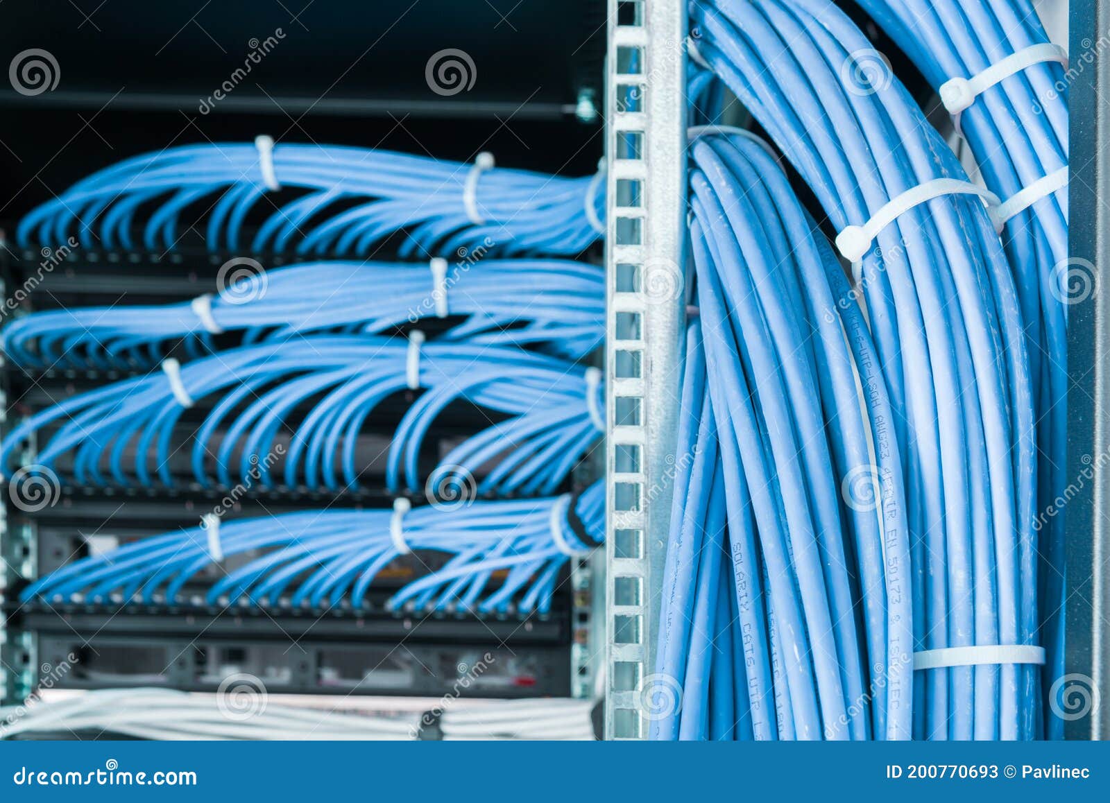 Large Group of UTP Cables, Ethernet Cables in Rack Cabinet, Lead Stock ...