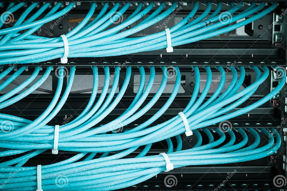 Large Group of UTP Cables, Ethernet Cables in Rack Cabinet, Lead Stock ...