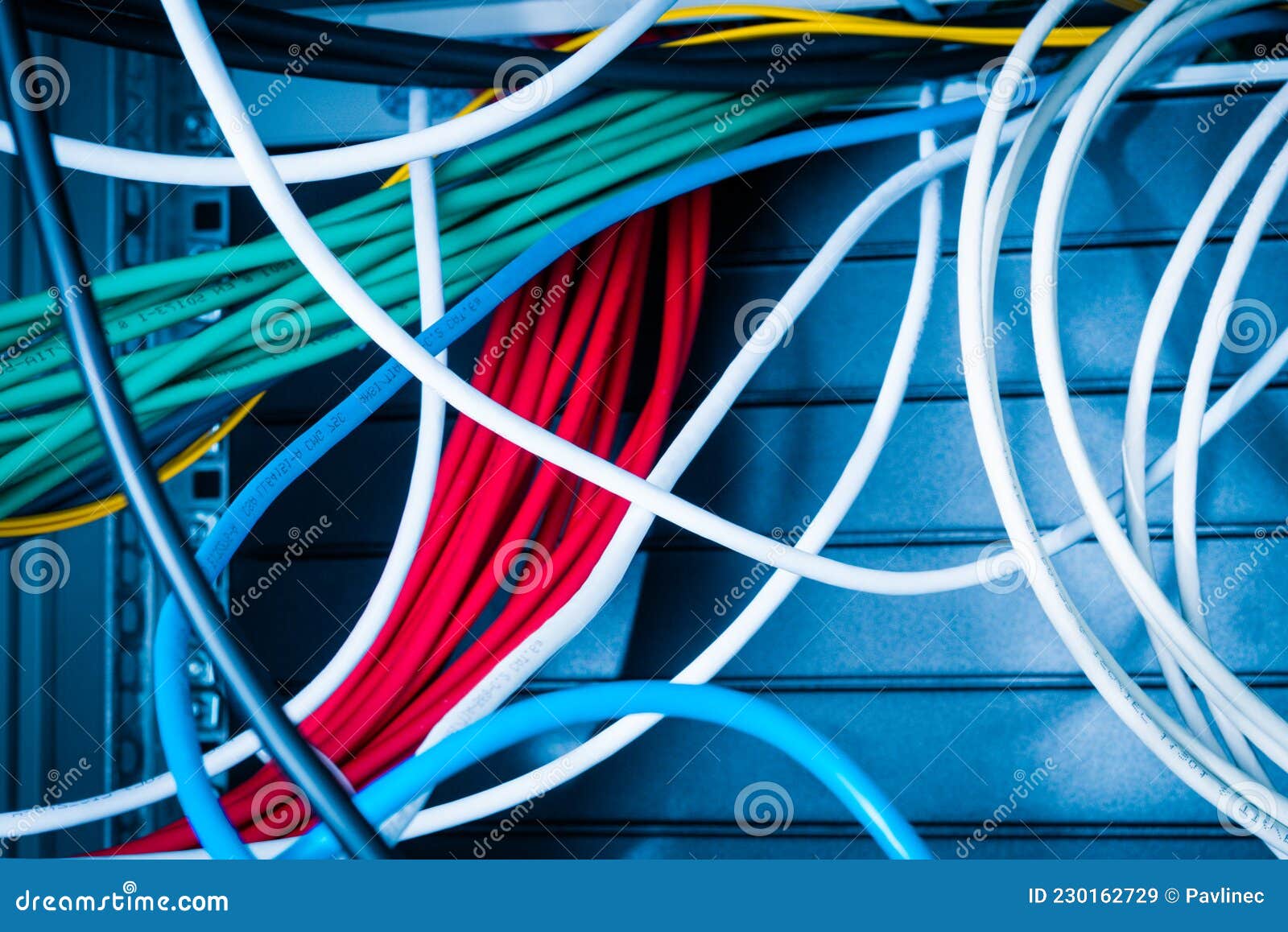 Large Group of UTP Cables, Ethernet Cables in Rack Cabinet, Lead Stock ...