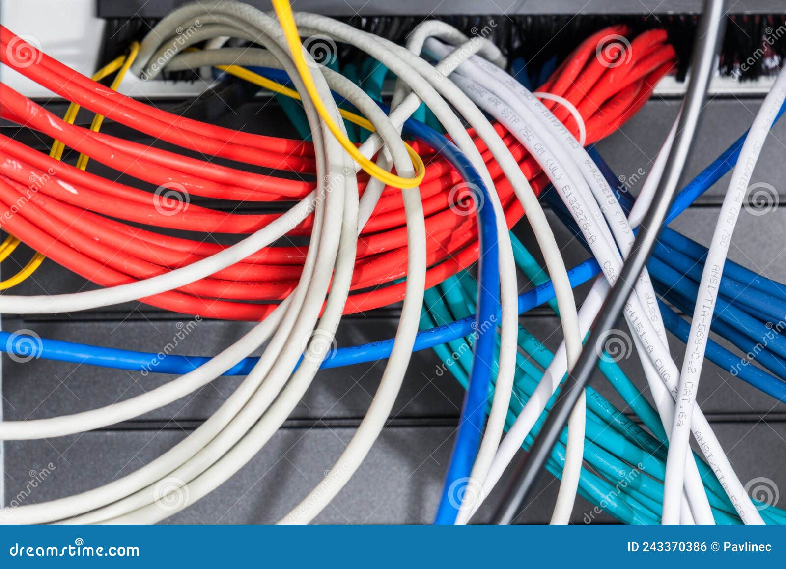 Large Group of UTP Cables, Ethernet Cables in Rack Cabinet, Lead Stock ...