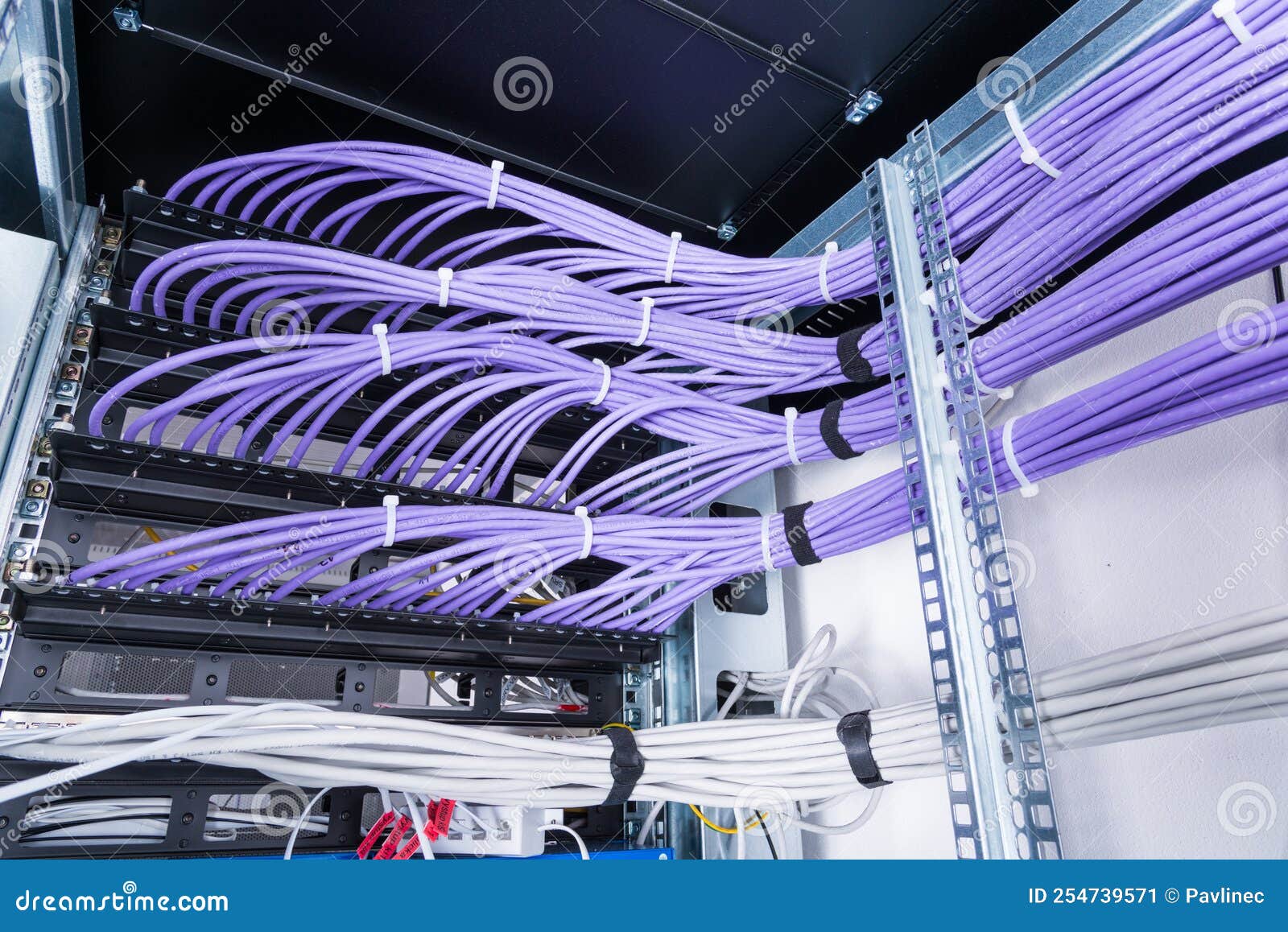 Large Group of UTP Cables, Ethernet Cables in Rack Cabinet, Lead Stock ...