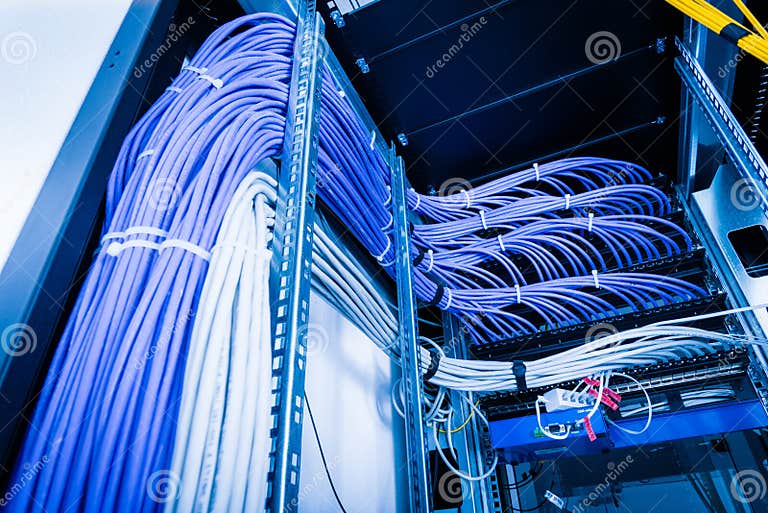 Large Group of UTP Cables, Ethernet Cables in Rack Cabinet, Lead Stock ...