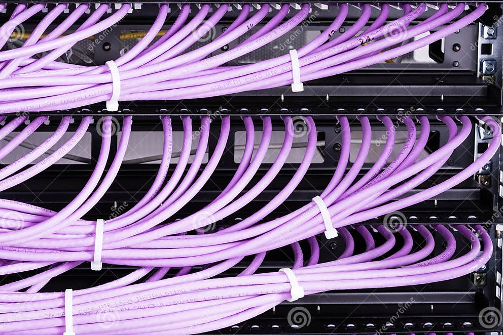 Large Group of UTP Cables, Ethernet Cables in Rack Cabinet, Lead Stock ...