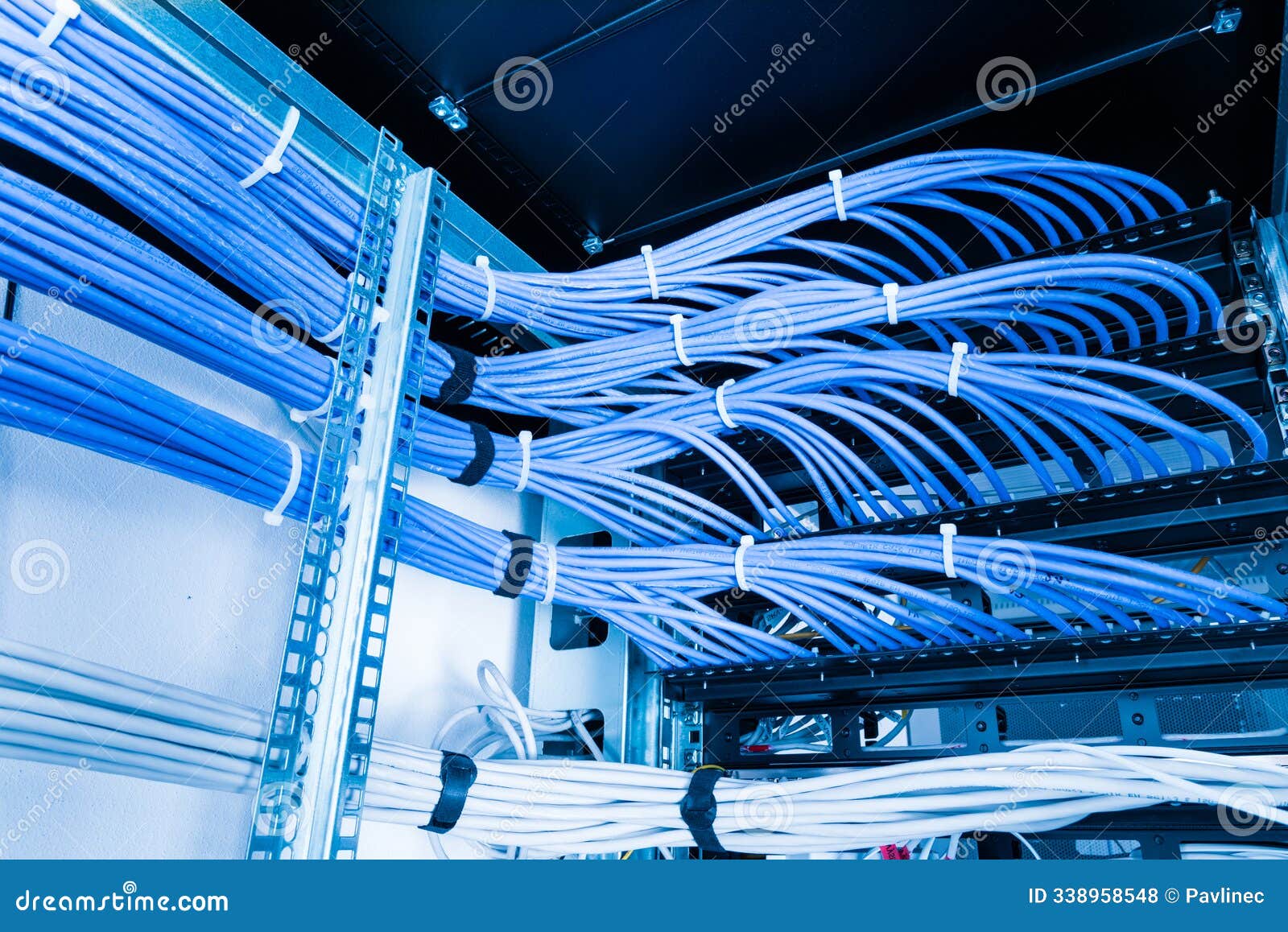 Large Group of UTP Cables, Ethernet Cables in Rack Cabinet, Lead Stock ...