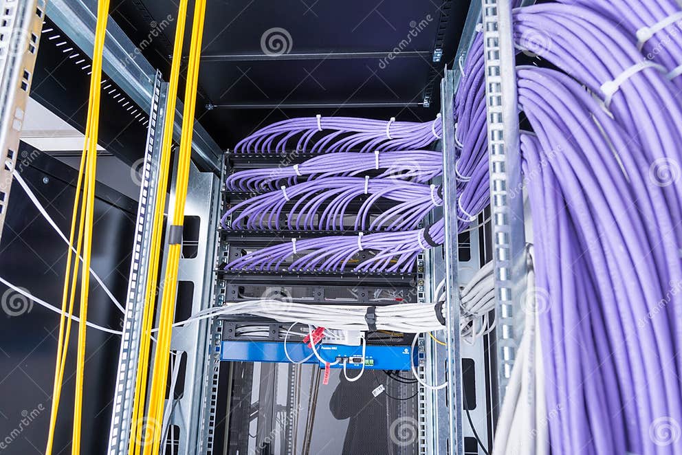 Large Group of UTP Cables, Ethernet Cables in Rack Cabinet, Lead Stock ...
