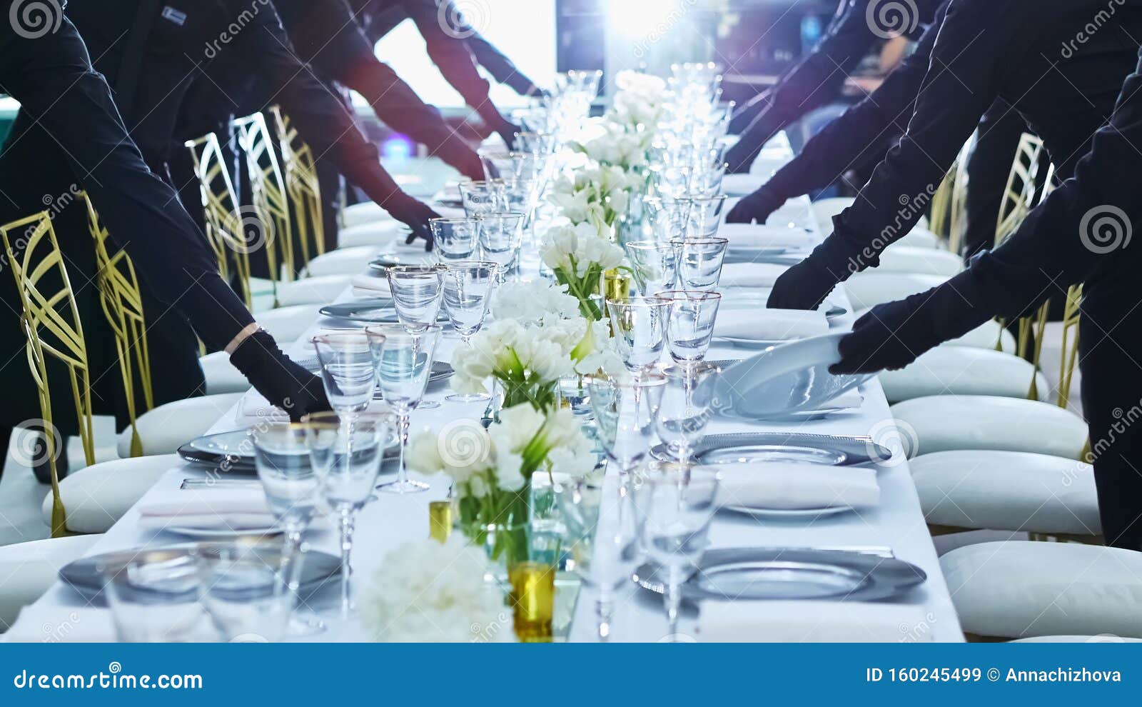 Large Group of Waiters Serving a Banquet. Stock Image - Image of cater ...