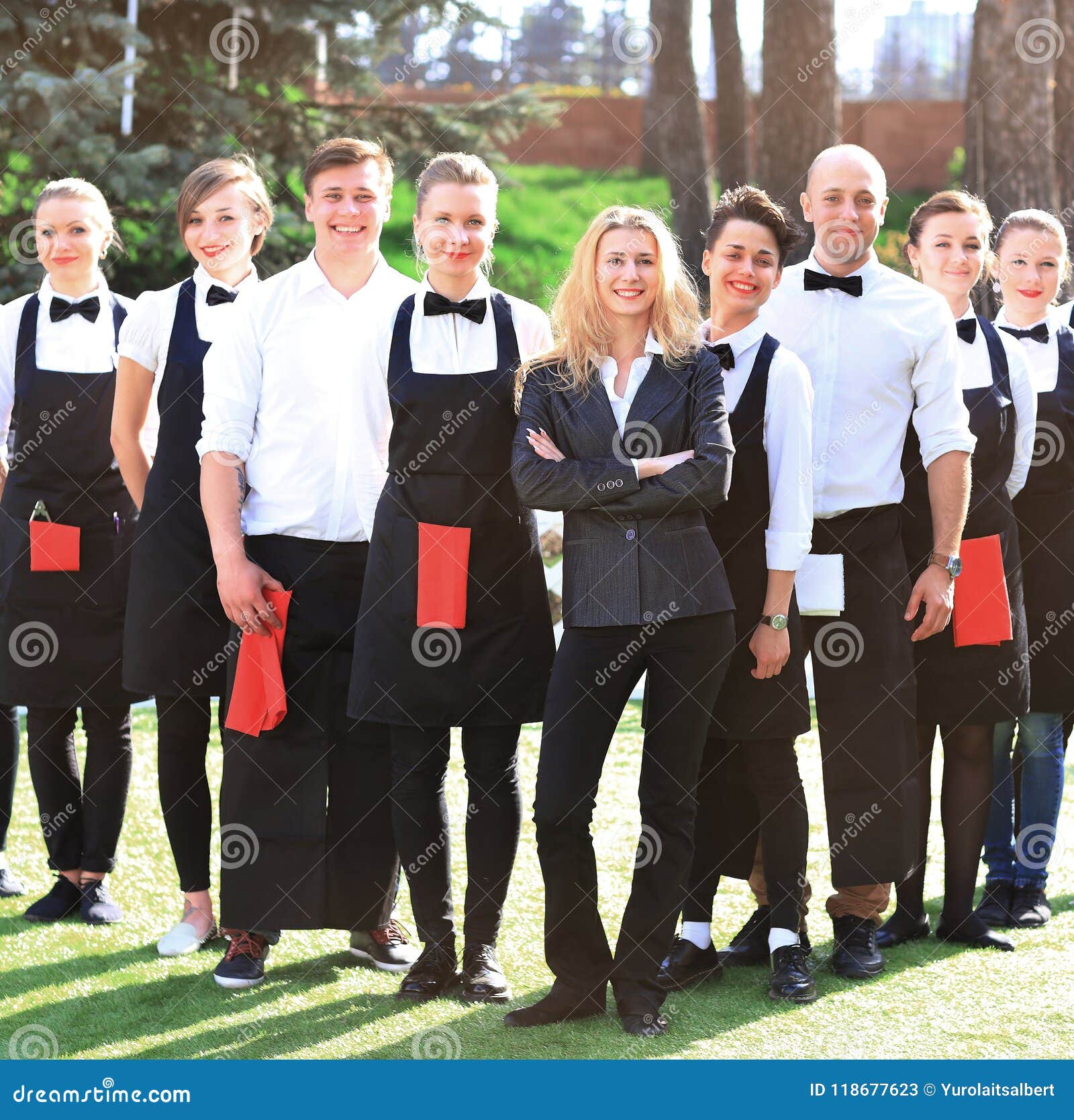 Large Group of Waiters and Waitresses Standing in Row. Stock Image ...