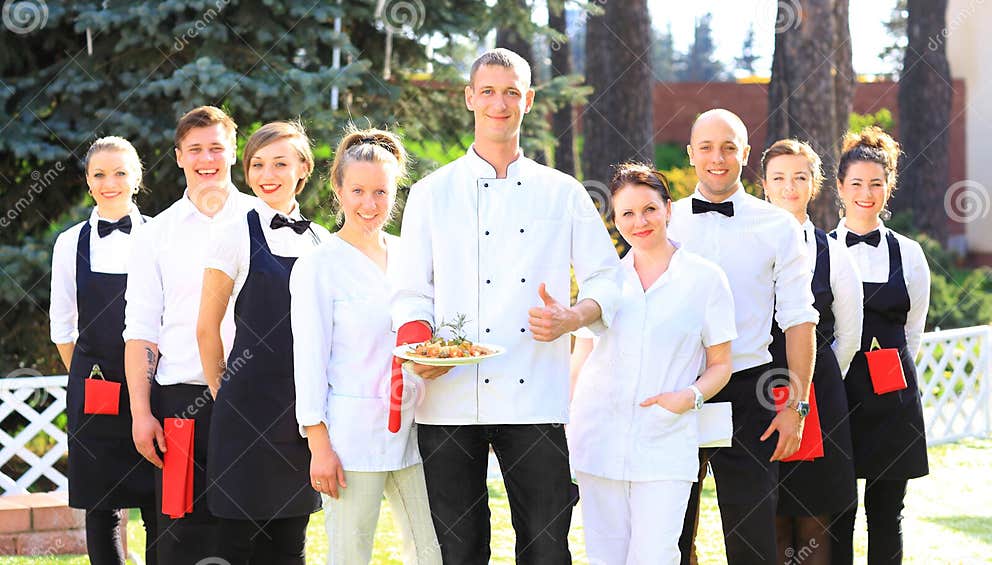 Large Group of Waiters and Waitresses Stock Image - Image of caucasian ...