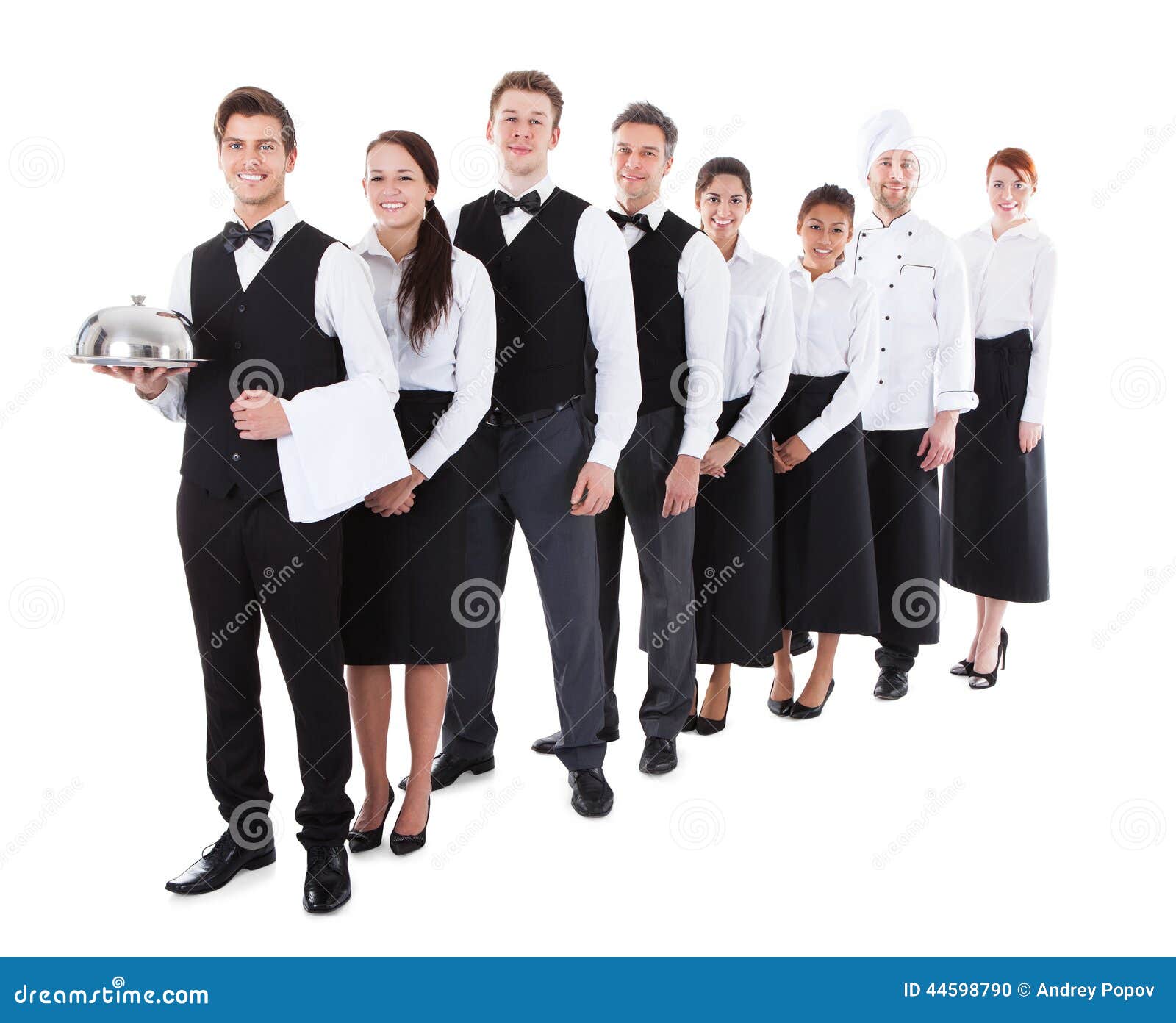Large Group of Waiters and Waitresses Standing in Row Stock Photo ...