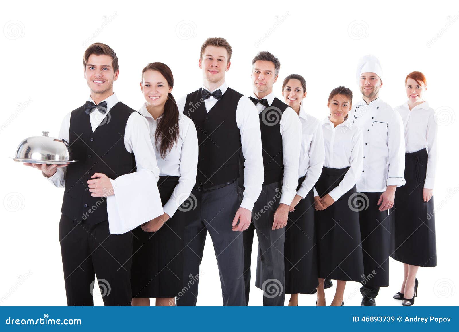Large Group Of Waiters And Waitresses Standing In Row Stock Photo ...