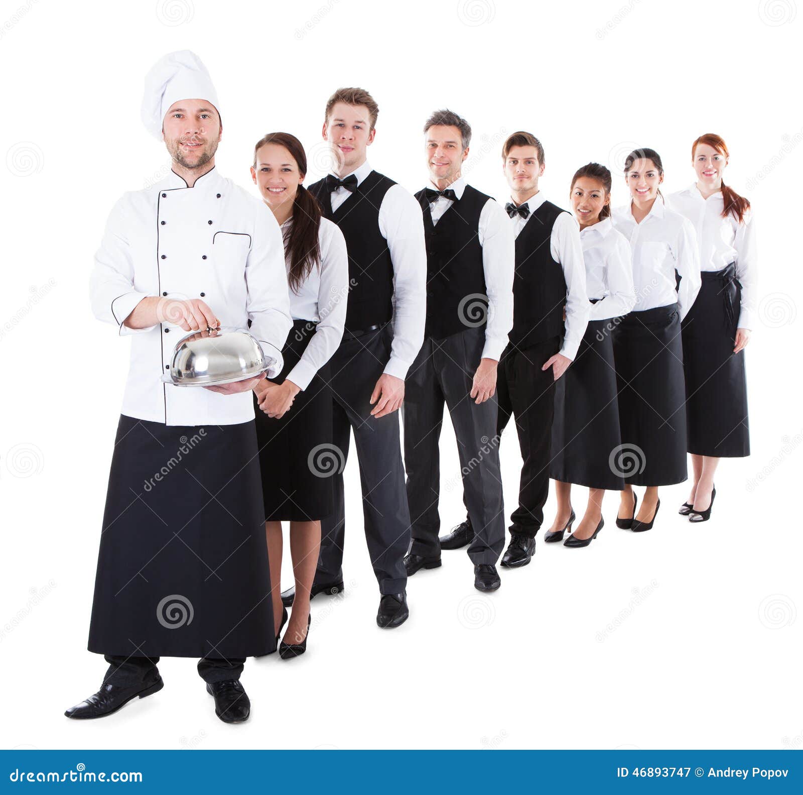 Large Group of Waiters and Waitresses Standing in Row Stock Image ...