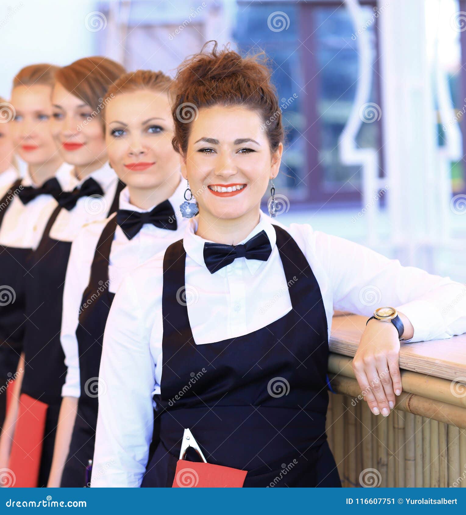 Large Group of Waiters and Waitresses Standing in Row. Stock Image ...