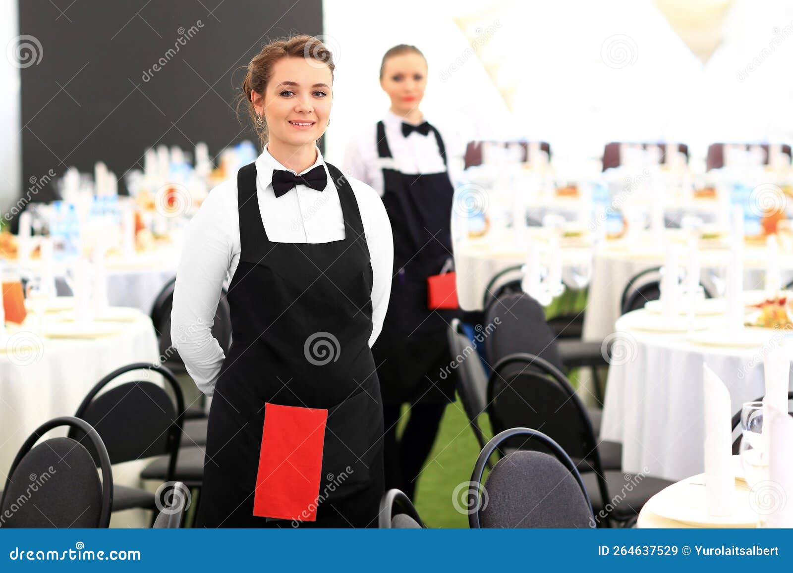 Large Group of Waiters and Waitresses Standing in Row. Stock Image ...