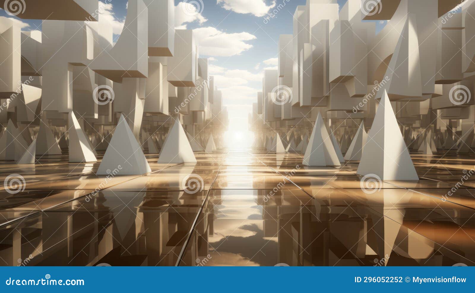 White Pyramids Are Floating Spirally 3D Render Stock Photo ...