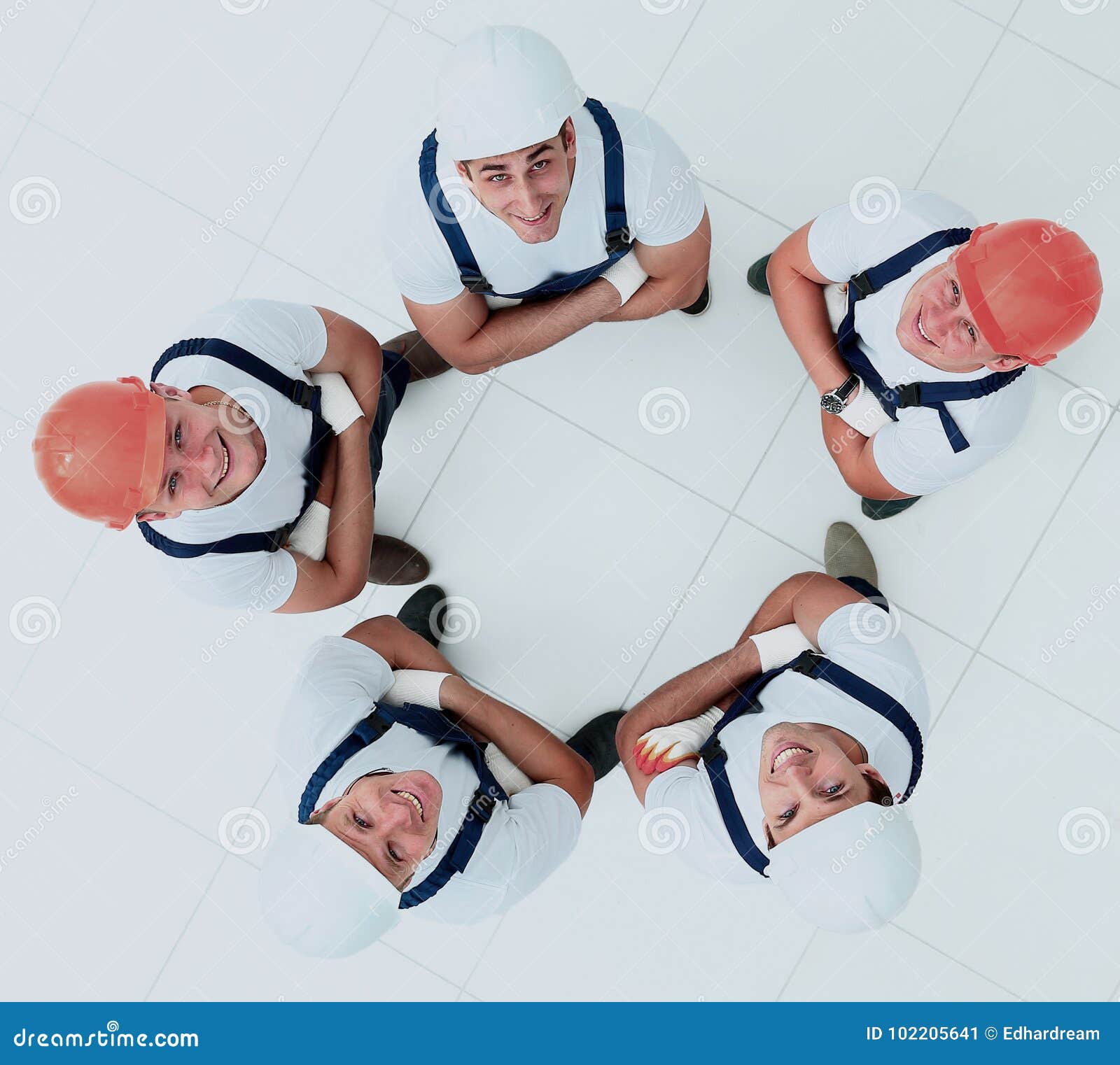 Large Group of Workers Standing in Circle Top View Stock Image - Image ...