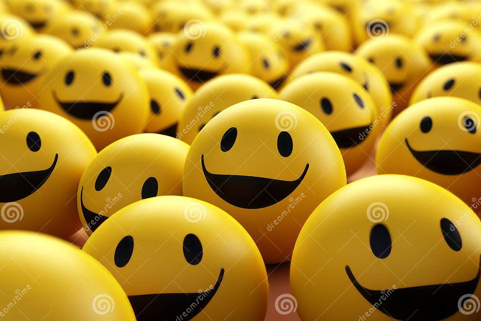 A Large Group of Yellow Smiley Faces Stock Illustration - Illustration ...