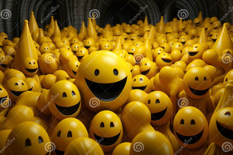 A Large Group of Yellow Smiley Faces Stock Illustration - Illustration ...