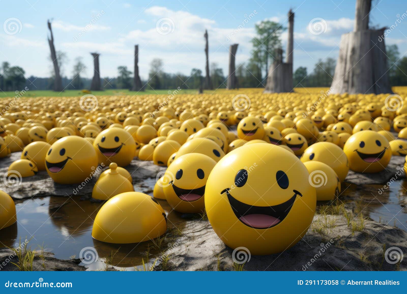 A Large Group of Yellow Smiley Faces in the Middle of a Field Stock ...