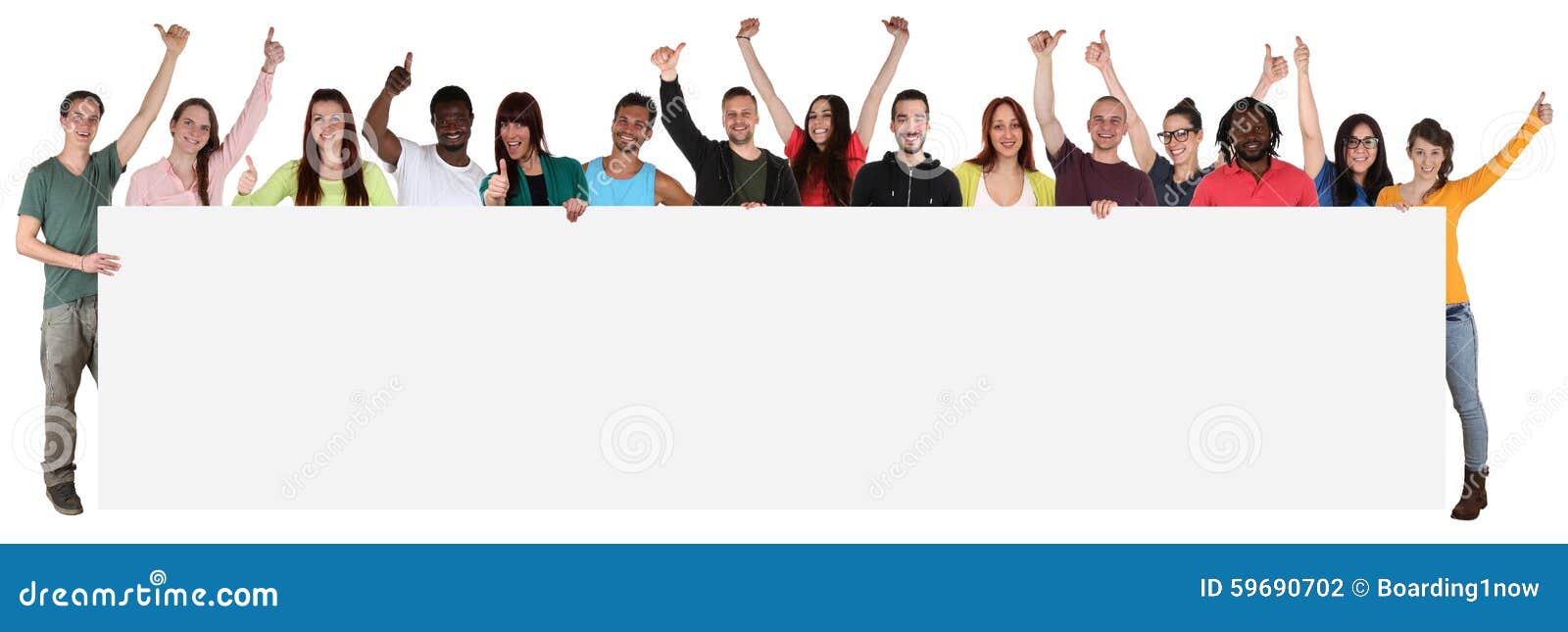 Large Group of Young Multi Ethnic People Holding Empty Banner Wi Stock ...