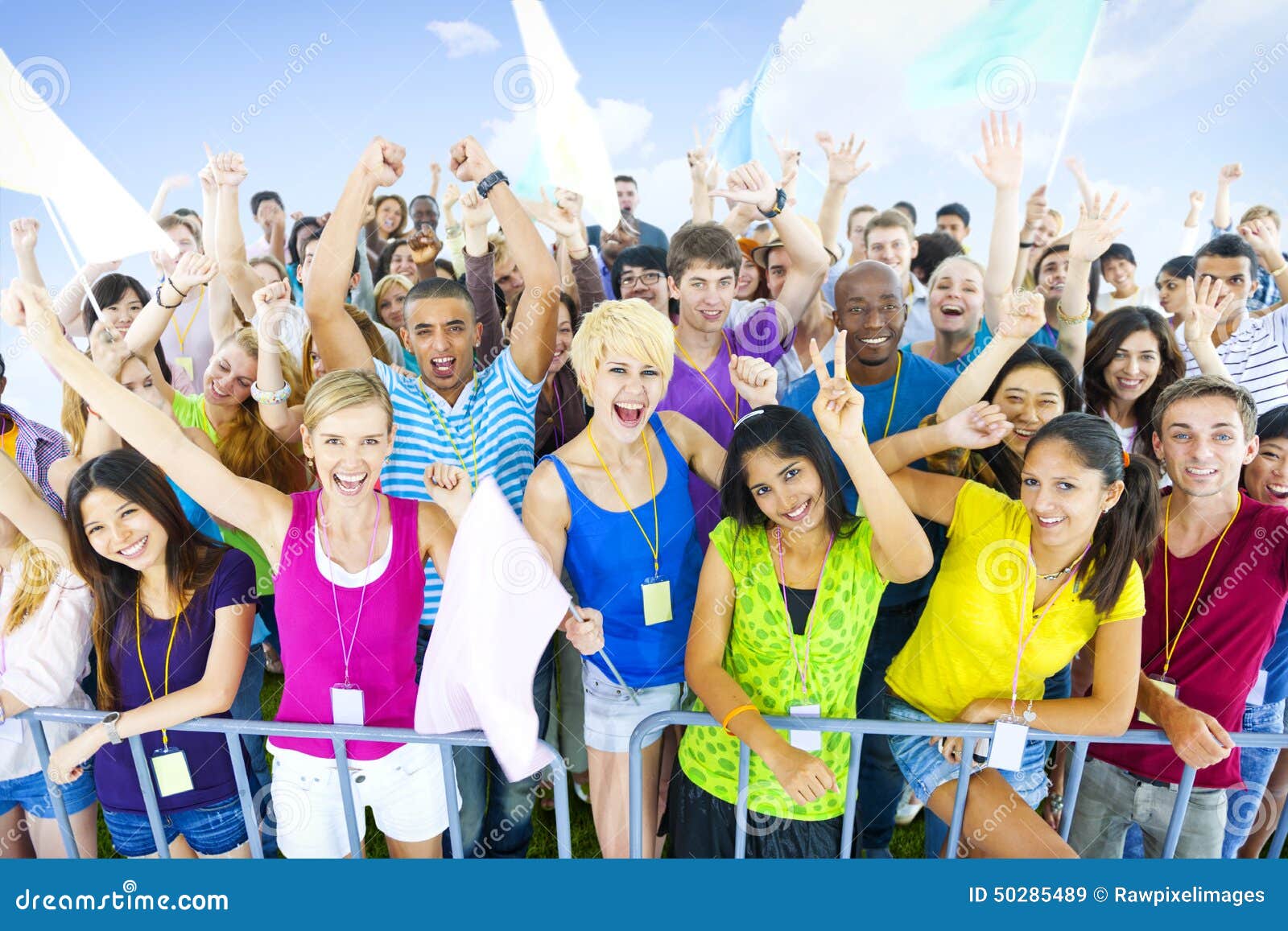 Large Group Young People Cheering Concept Stock Image - Image of fence ...