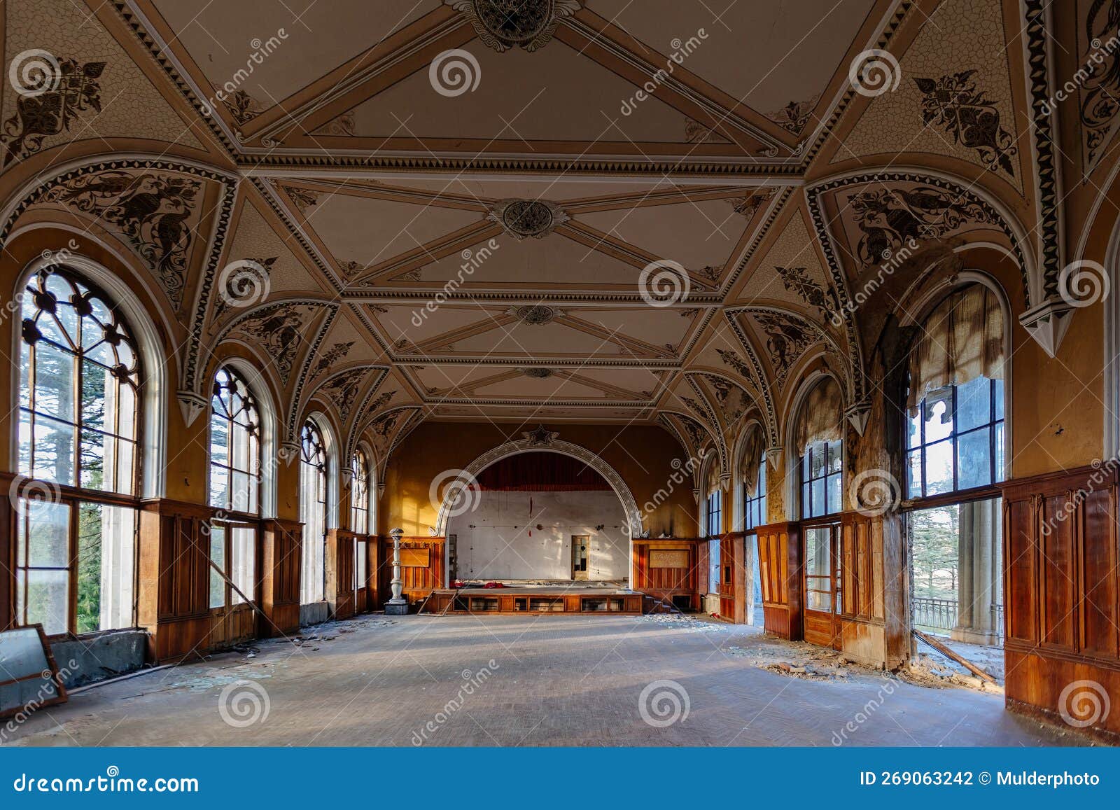 Large Hall of Abandoned Building in Gothic Style Editorial Photography ...