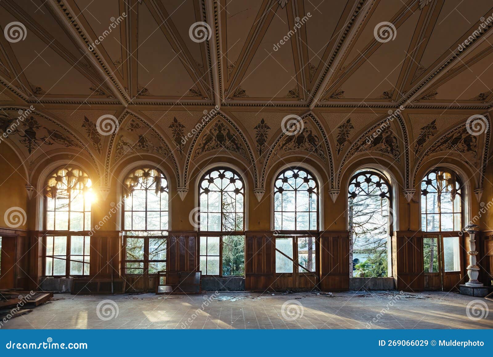 Large Hall of Abandoned Building in Gothic Style Editorial Stock Image ...