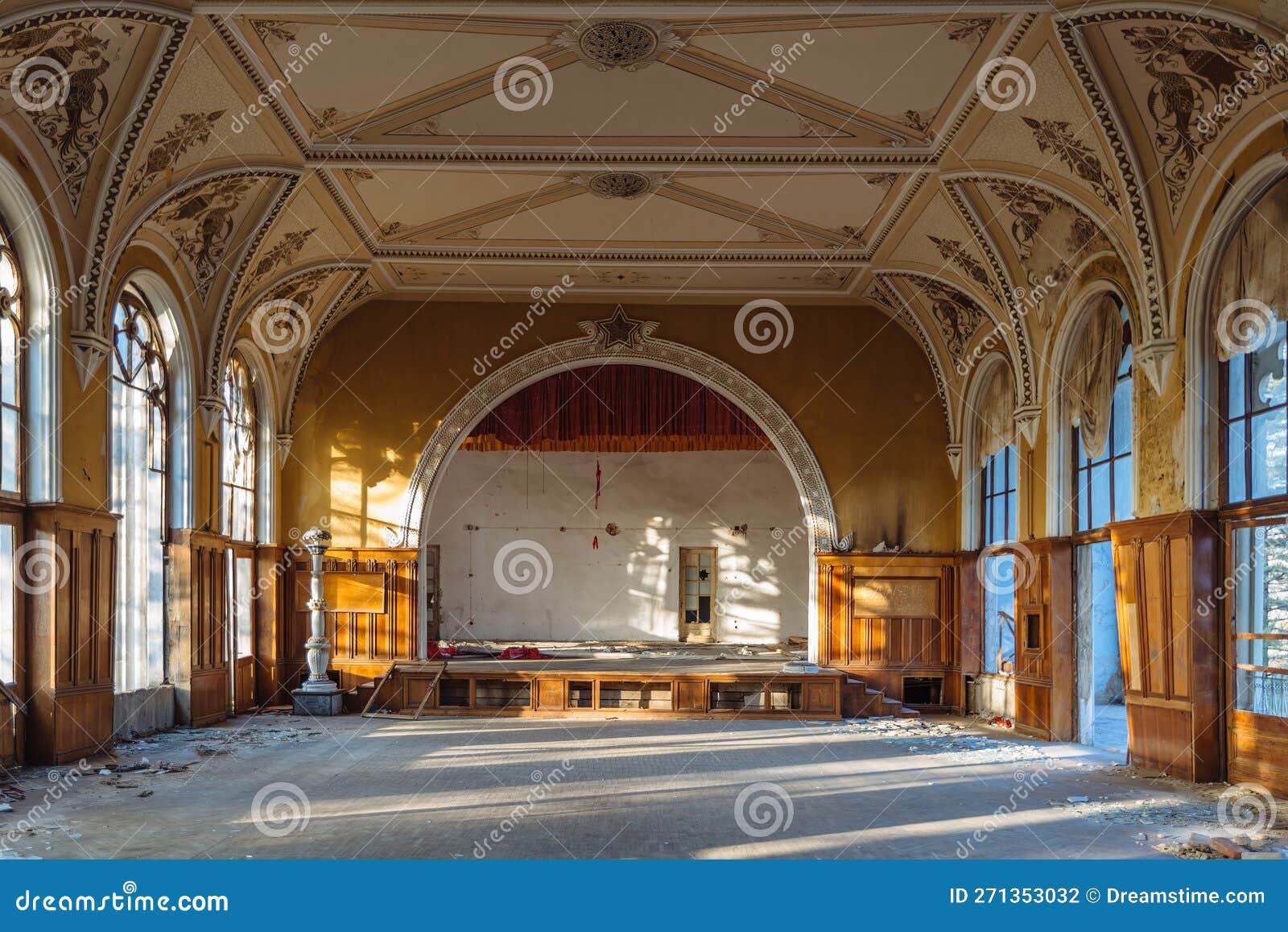 Large Hall With Columns In Old Abandoned Mansion Editorial Image ...